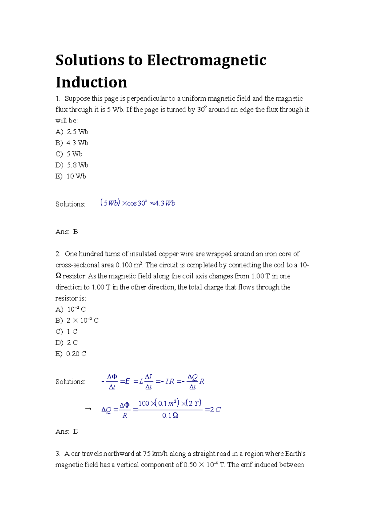 H-Electromagnetic Induction-Solutions for board exam - Solutions to Electromagnetic Induction ...