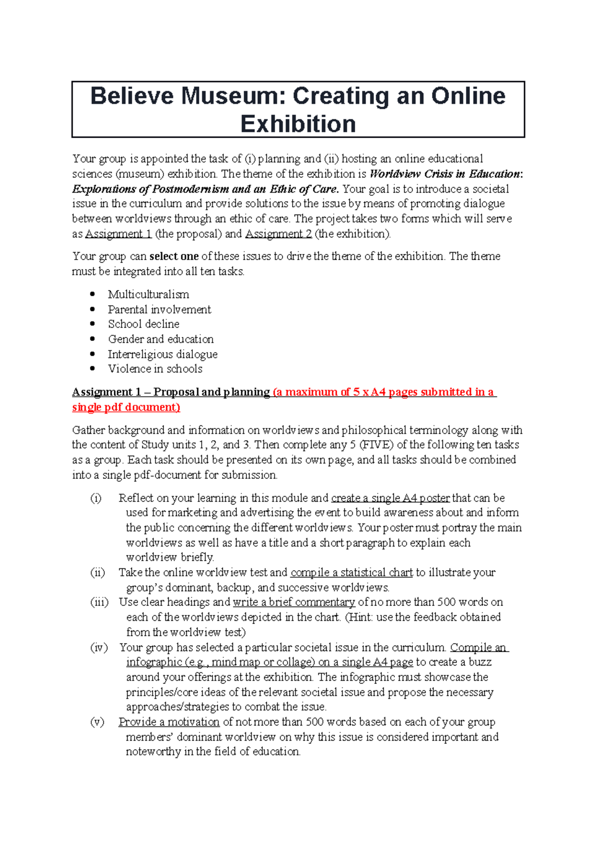 UTEW 221 - Assignment 1 - 2023-1 - Believe Museum: Creating an Online ...