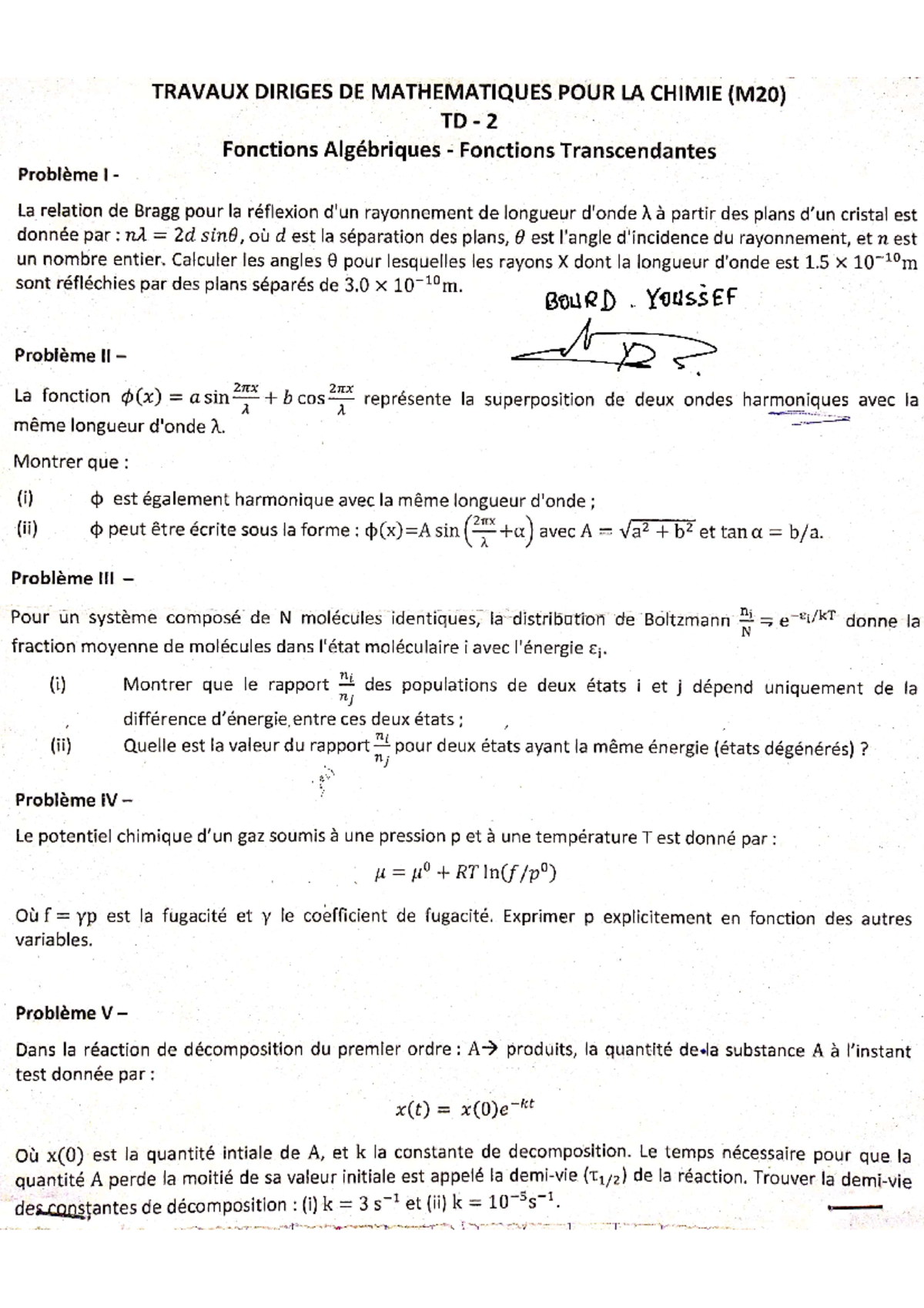 Mathématiques Pour La Chimie Serie 2 - Outils Mathématiques - Studocu