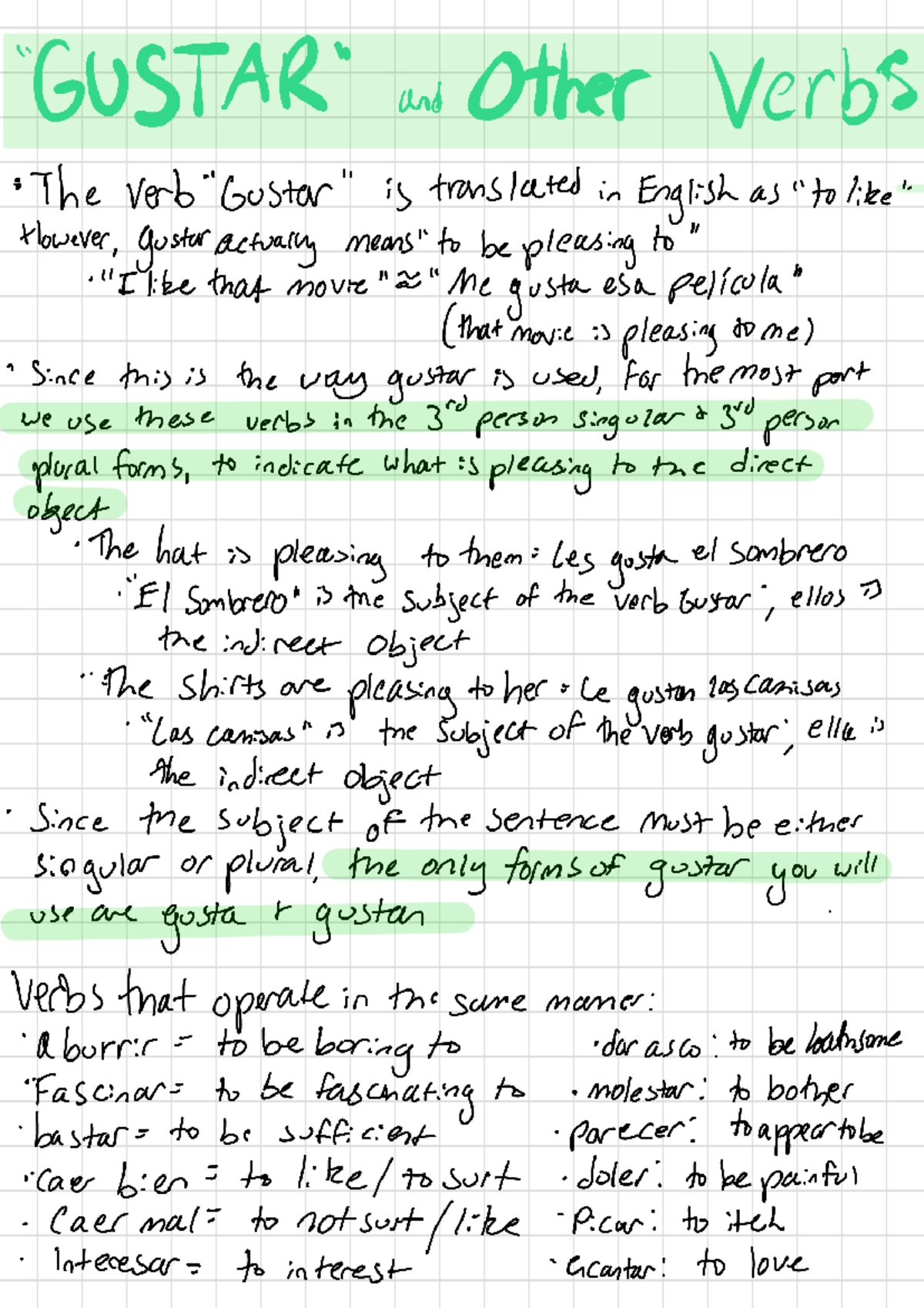 Gustar and similar verbs - SPN 1121C - Studocu