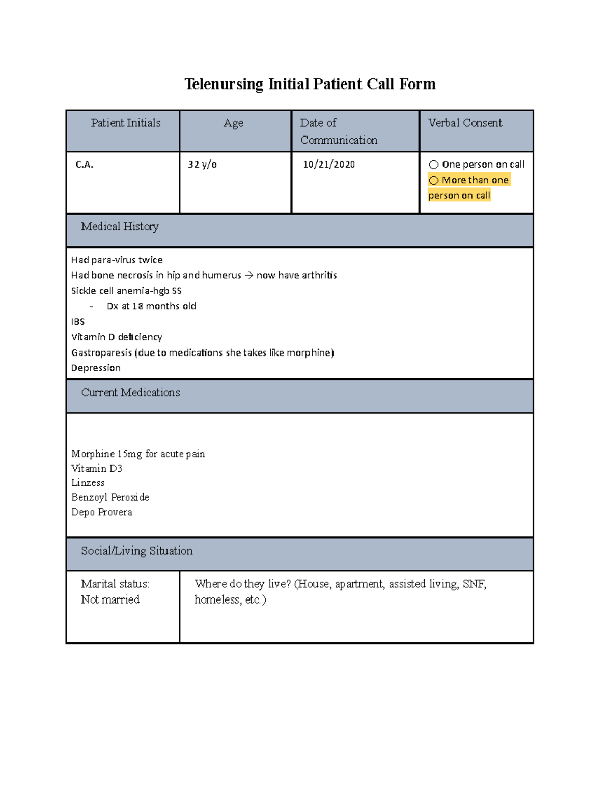 Telehealth Form Patient SBAR Sheet word document - Telenursing Initial ...