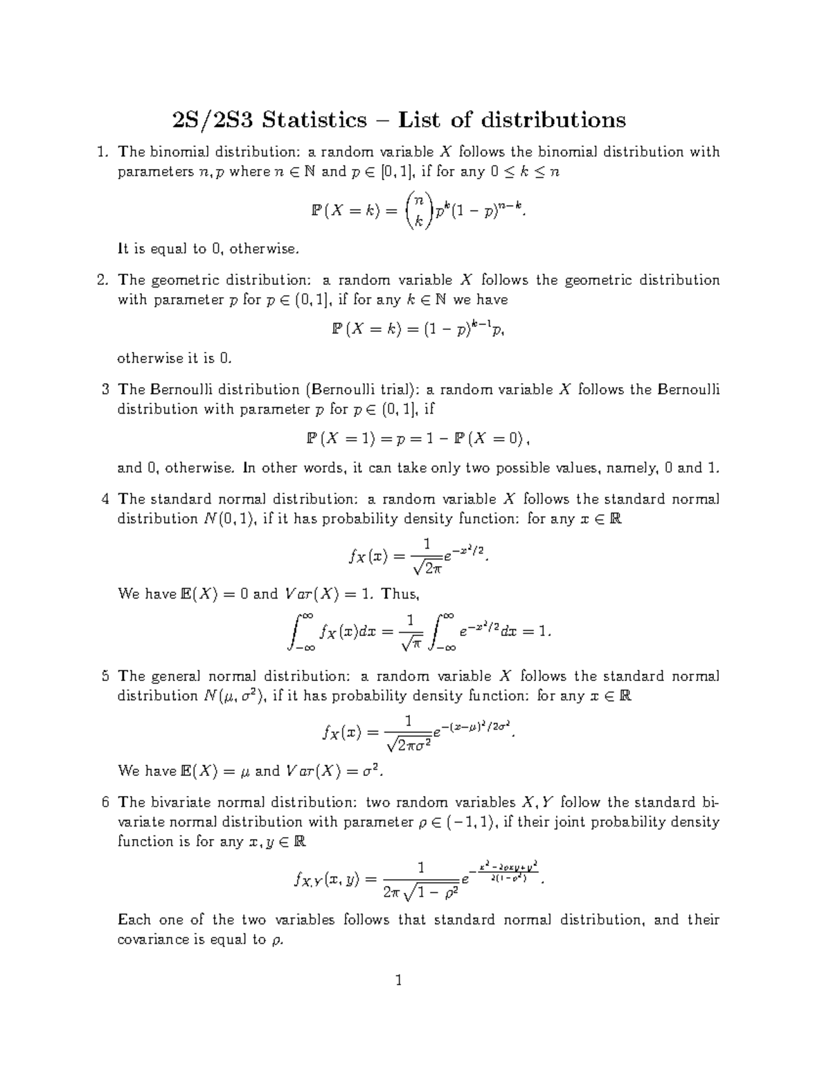Table of distributions - 2S/2S3 Statistics – List of distributions The ...