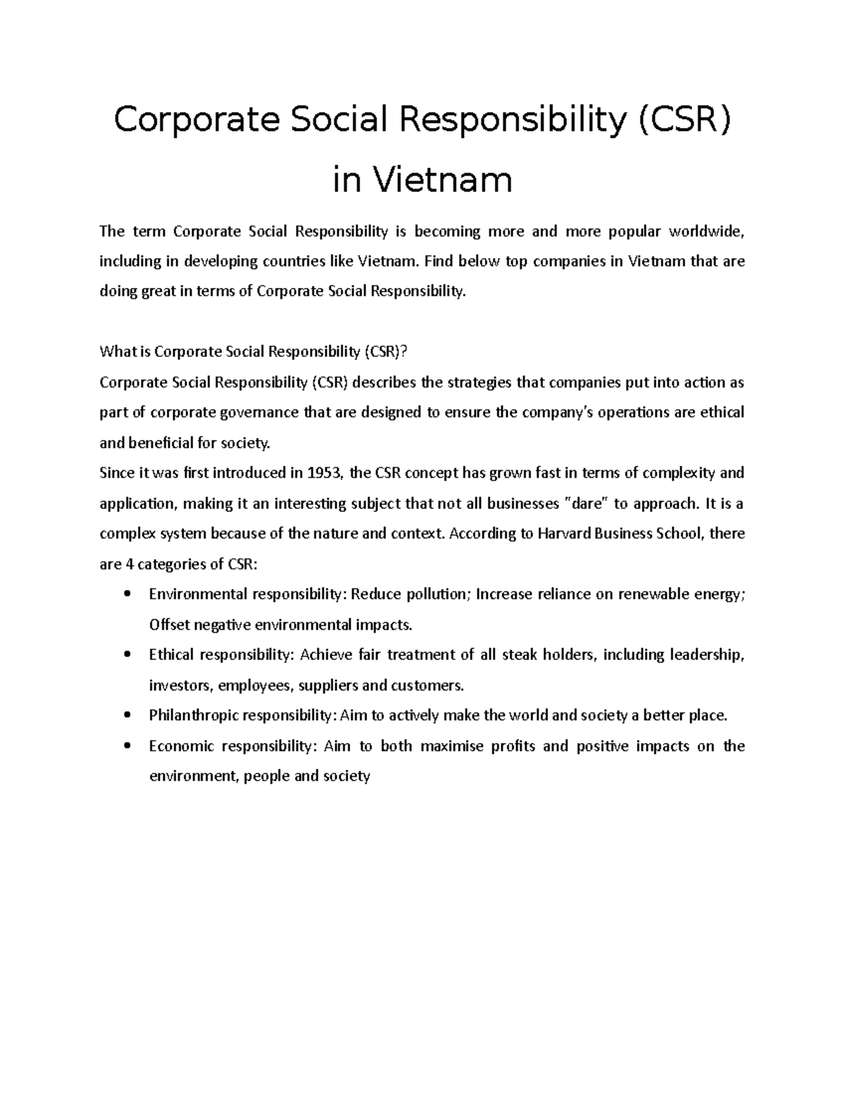 Honda - doc - Corporate Social Responsibility (CSR) in Vietnam The term ...