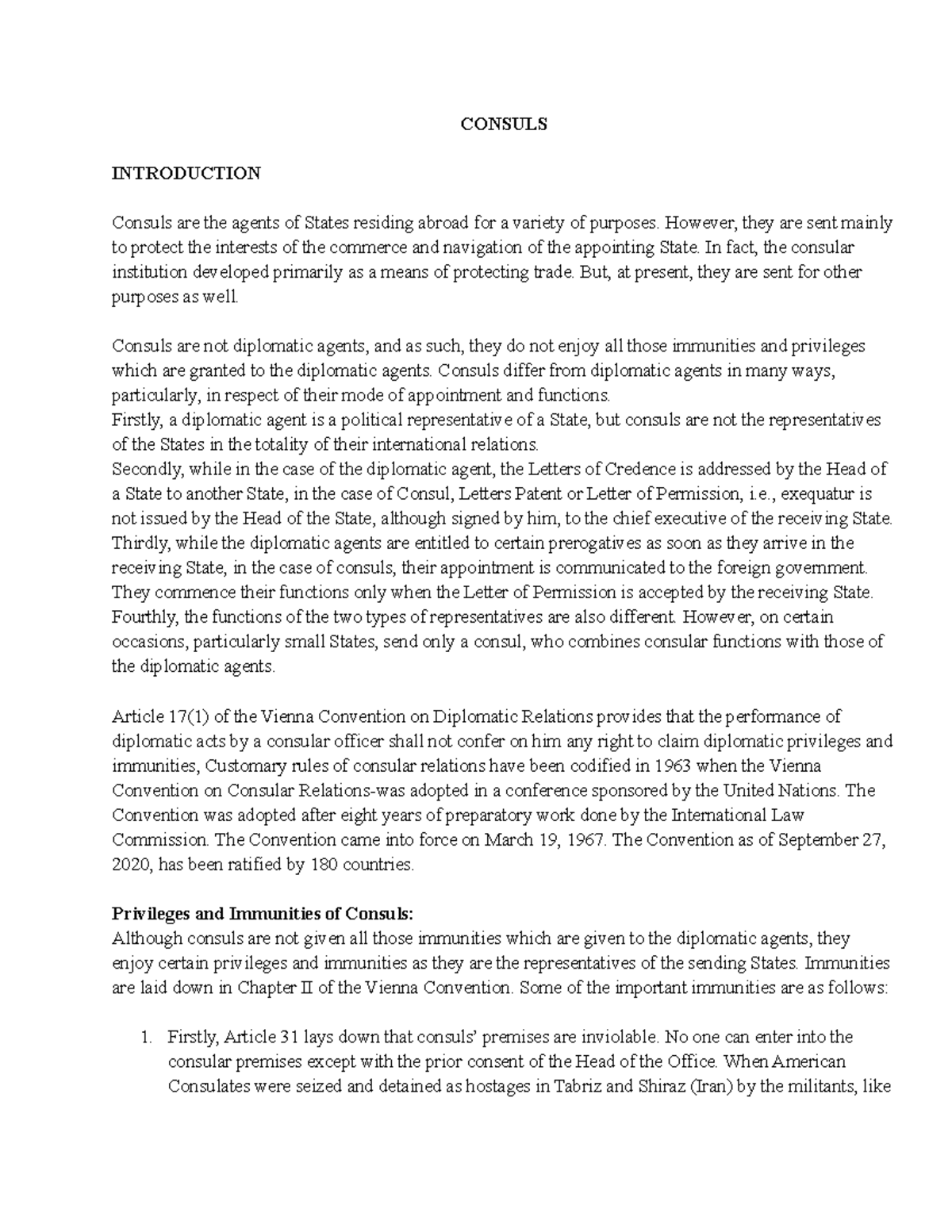 Consuls - Lecture notes 2 - CONSULS INTRODUCTION Consuls are the agents ...