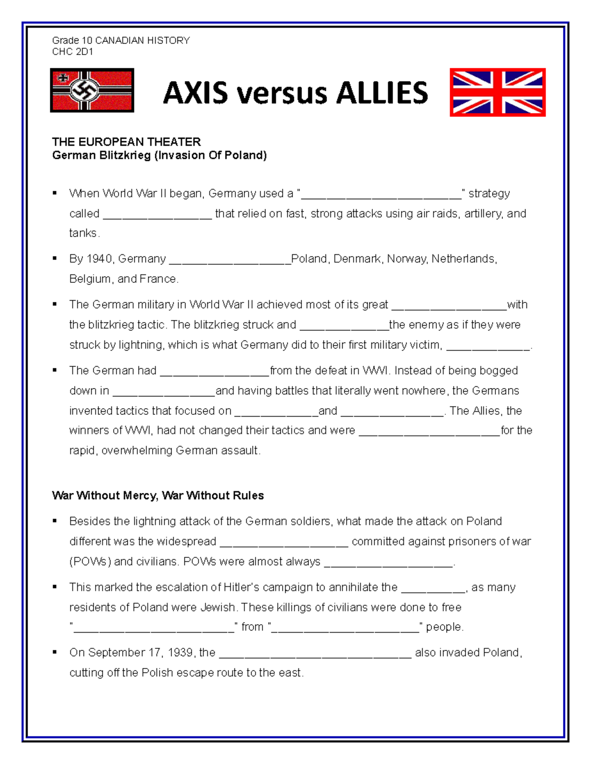 HO - Axis vs. Allies Notes [modified Fall 2018 ] - CHC 2D AXIS versus ...