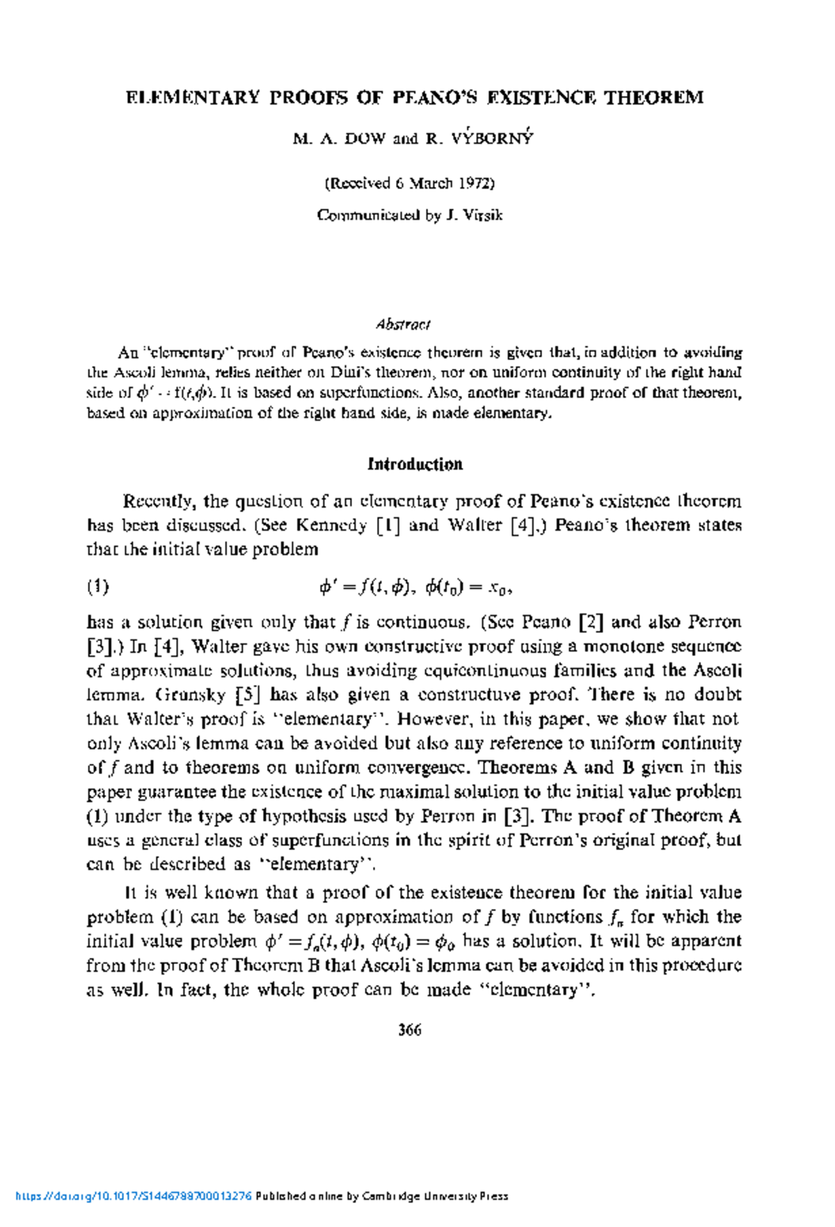 Elementary proofs of peanos existence theorem - ELEMENTARY PROOFS OF PEANO'S EXISTENCE THEOREM M ...