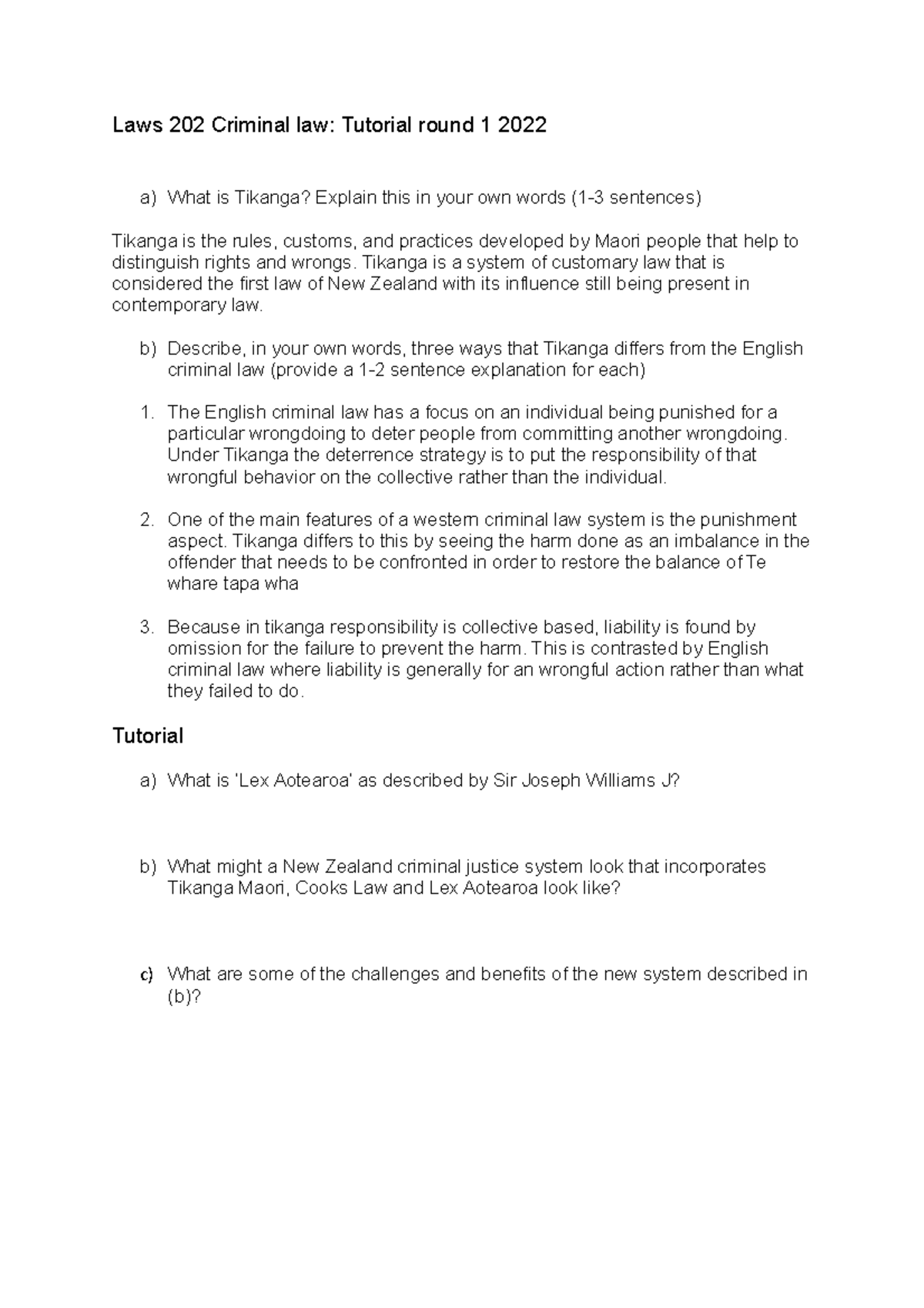 laws 202 tutorial 1 - Laws 202 Criminal law: Tutorial round 1 2022 a ...