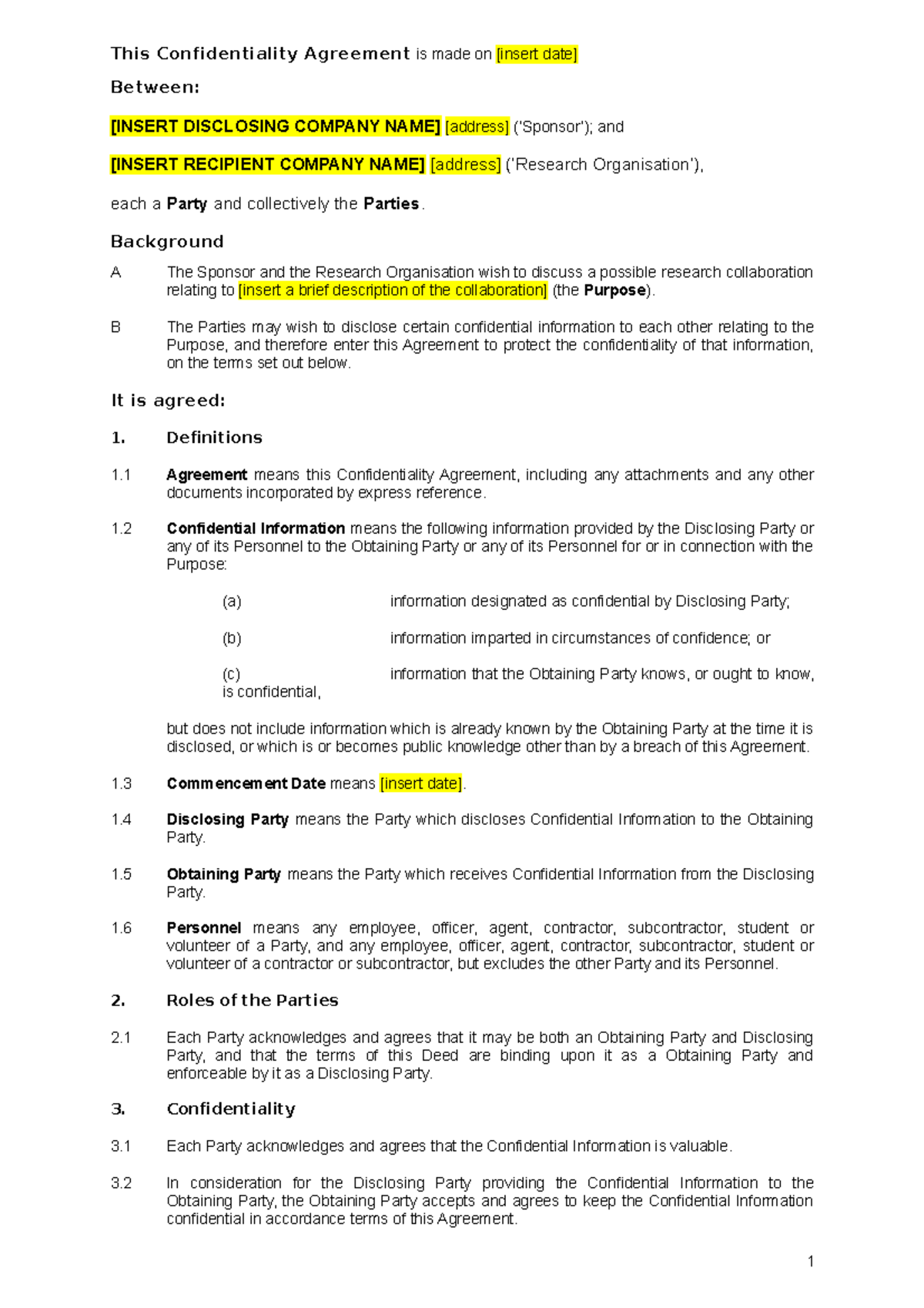 Confidentiality Agreement Exercise Week 9 - This Confidentiality ...