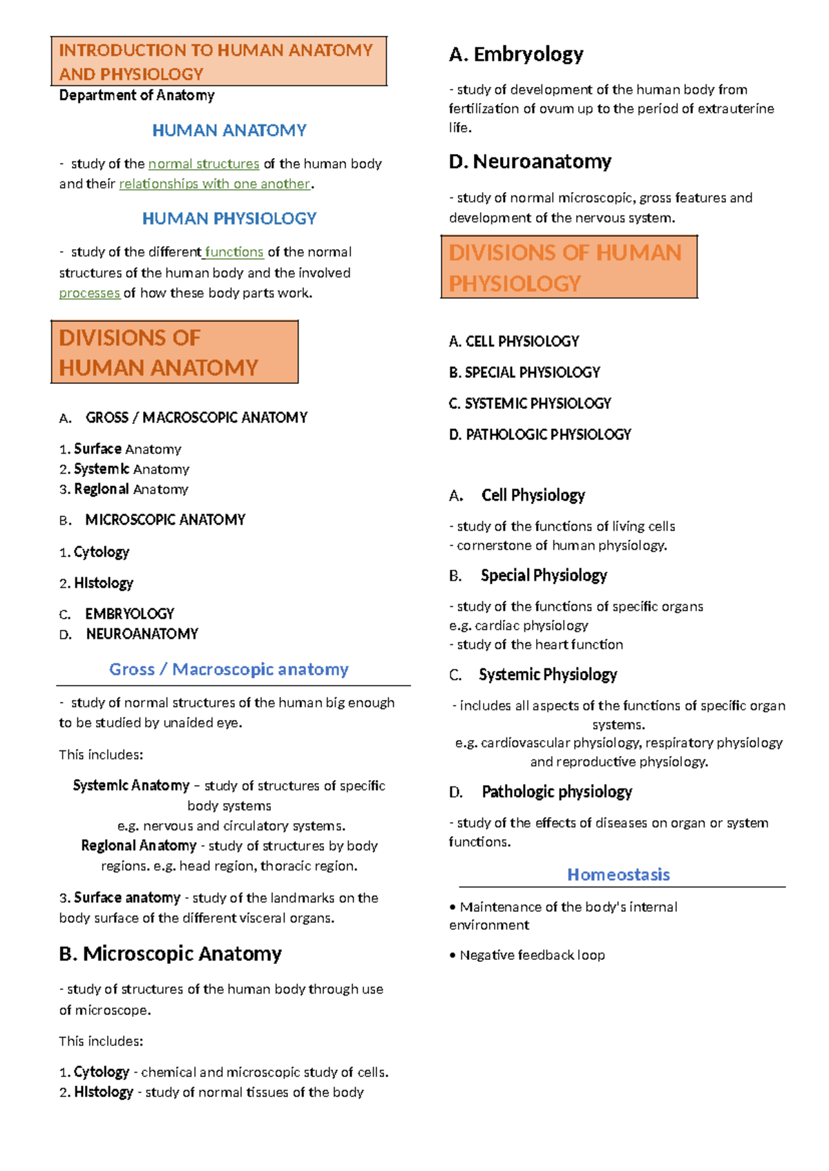Intro - ANAPHY - Department of Anatomy HUMAN ANATOMY - study of the ...