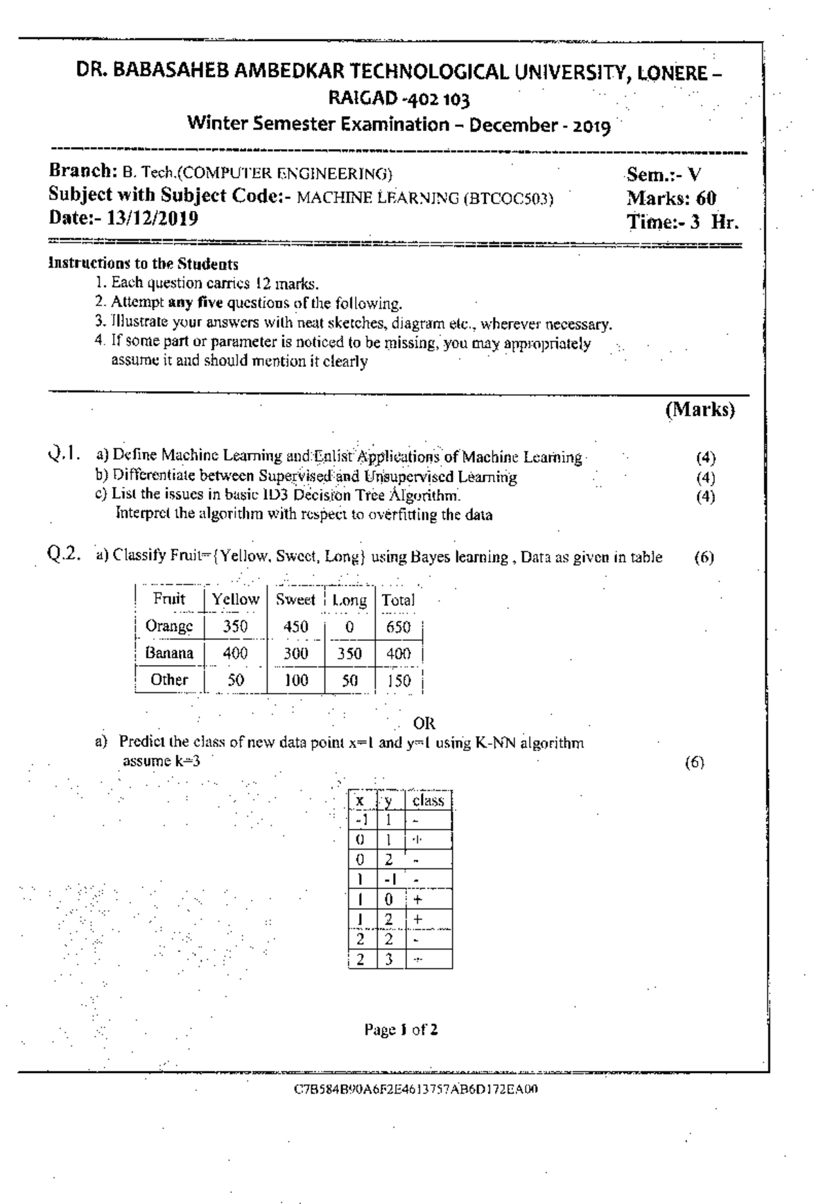 Btech cs 5 sem machine learning btcoc 503 dec 2019 - Computer Engineering - Studocu