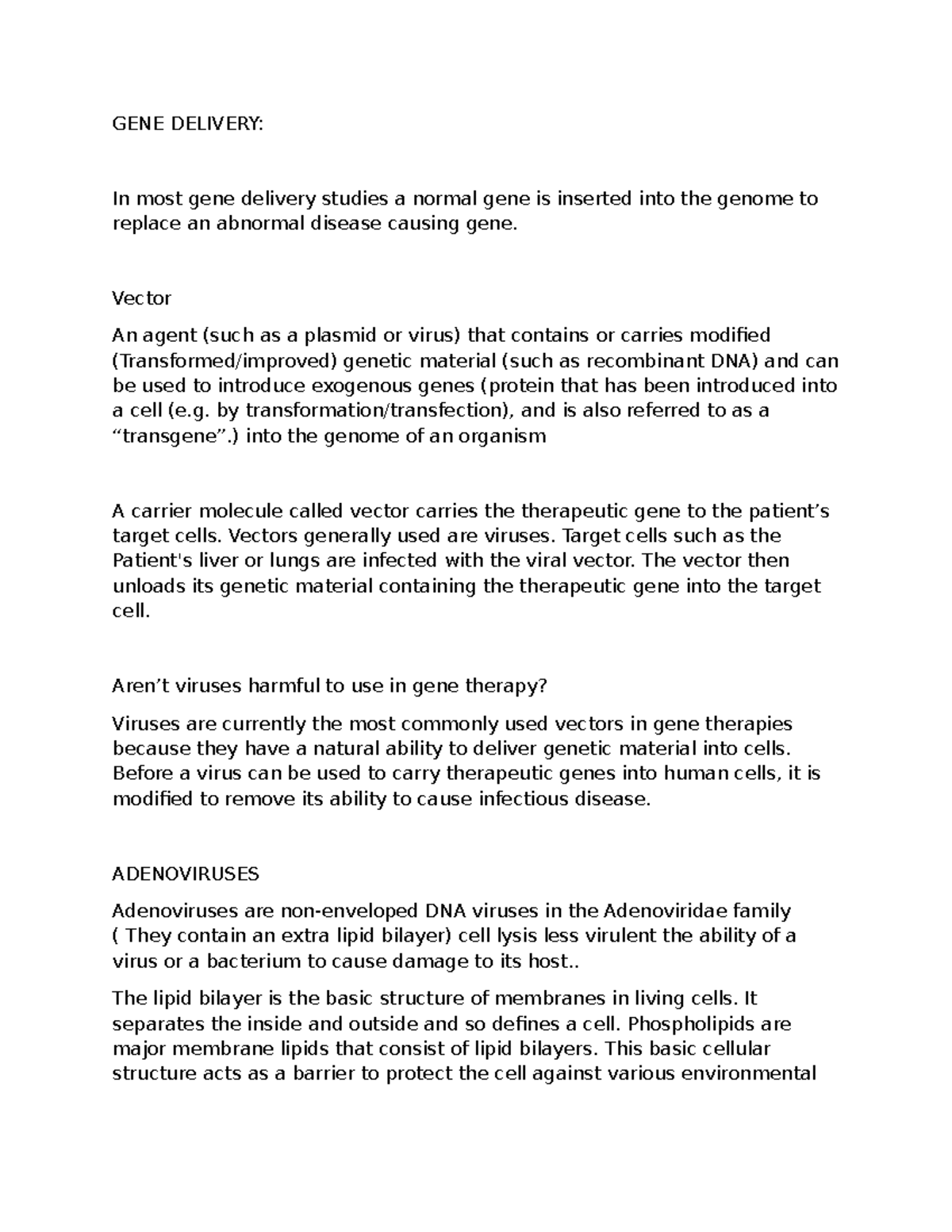 STS-Gene Delivery - GENE DELIVERY: In most gene delivery studies a ...