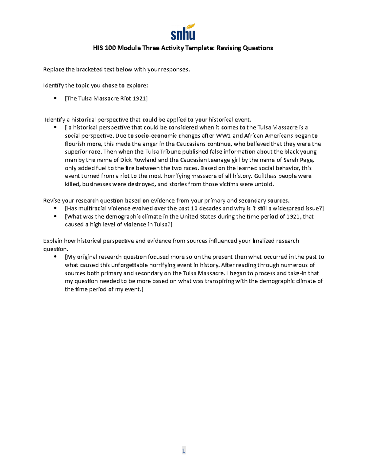 HIS 100 Module Three Activity Revising Questions Template - HIS 100 ...