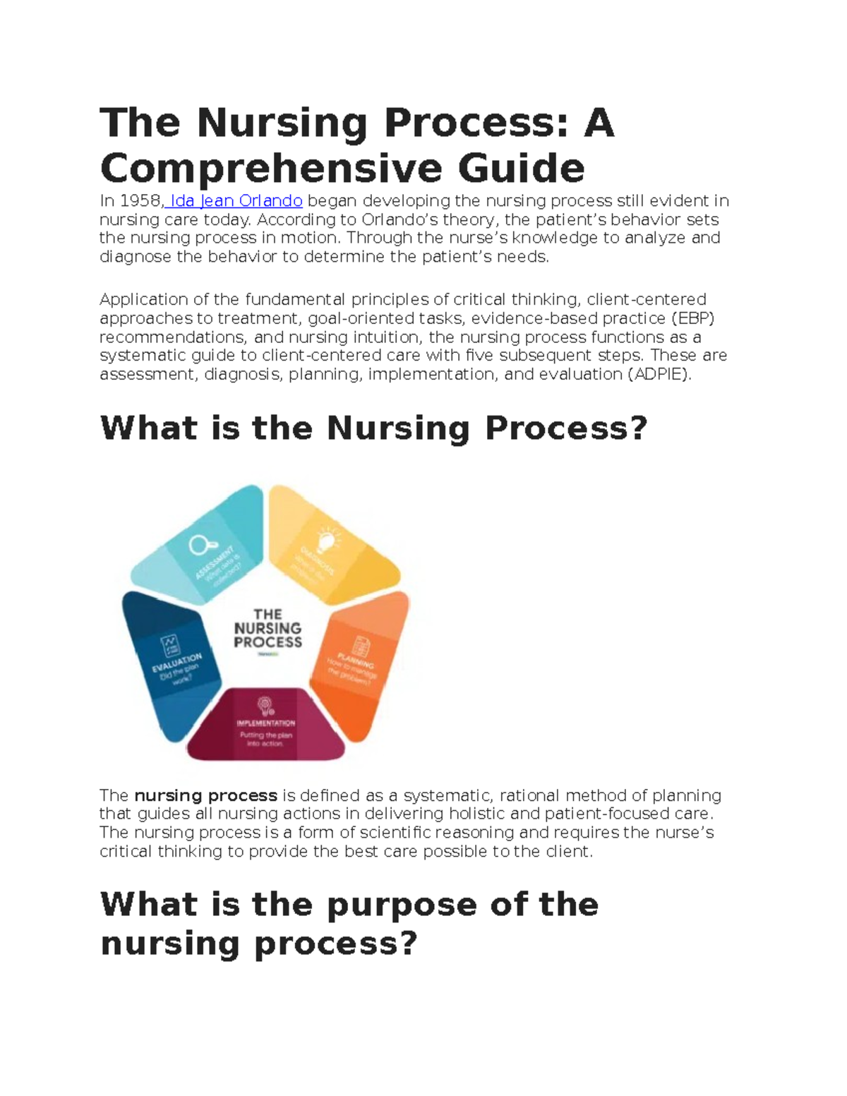 The Nursing Process - According to Orlando’s theory, the patient’s ...