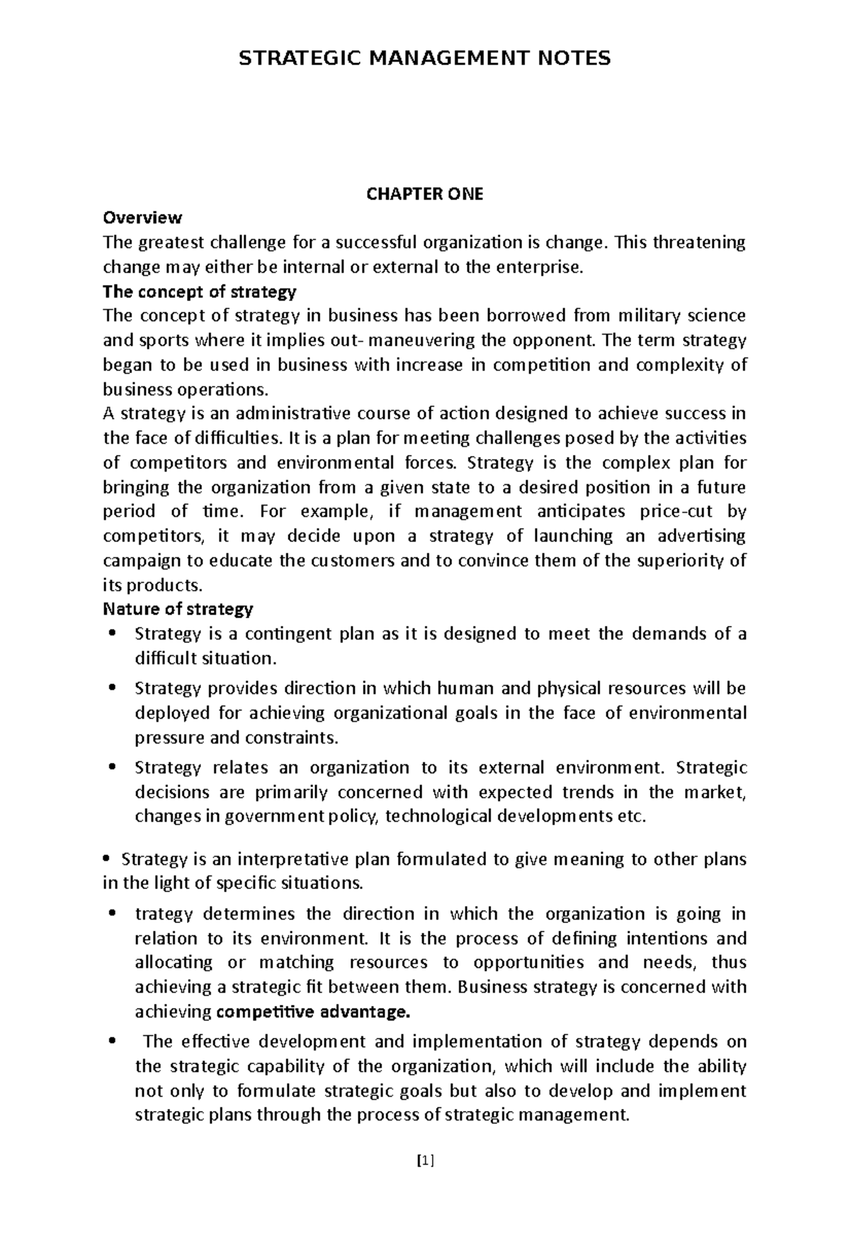 Strategic Management Notes 2011 - STRATEGIC MANAGEMENT NOTES CHAPTER ...