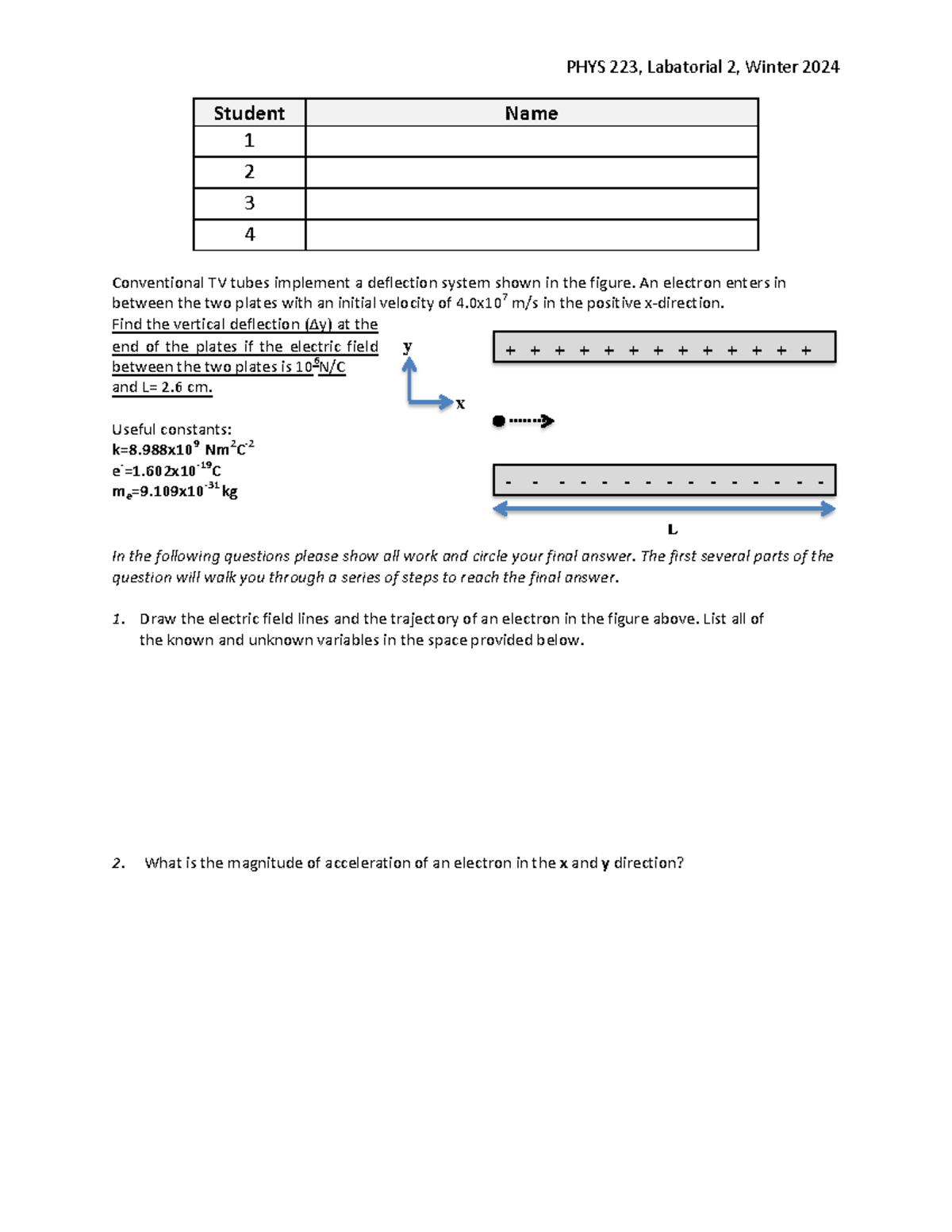 PHYS 223 Lab 2 - End of Lab Problem - PHYS 223, Labatorial 2, Winter 20 24 Student Name 1 2 3 4 ...