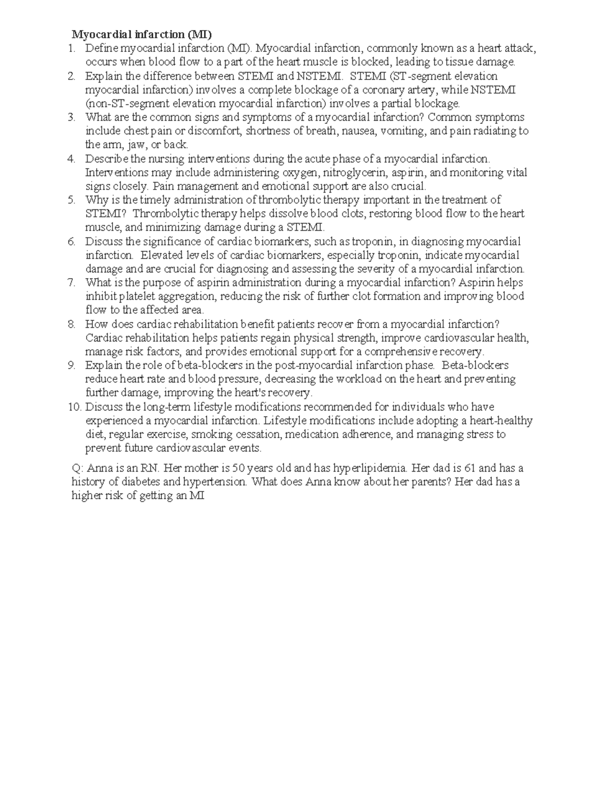 MI HTN Angina - note for students - Myocardial infarction (MI) Define ...