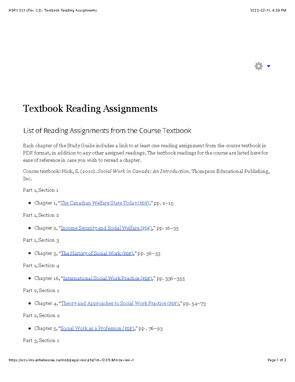 HSRV 201 (Rev. C3): Textbook Reading Assignments - HSRV 201 (Rev. C3 ...