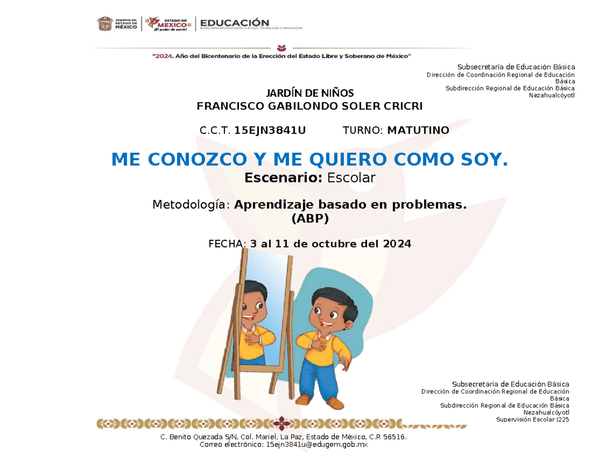 Proyecto escolar me conozco y me quiero como soy - C. Benito Quezada S ...