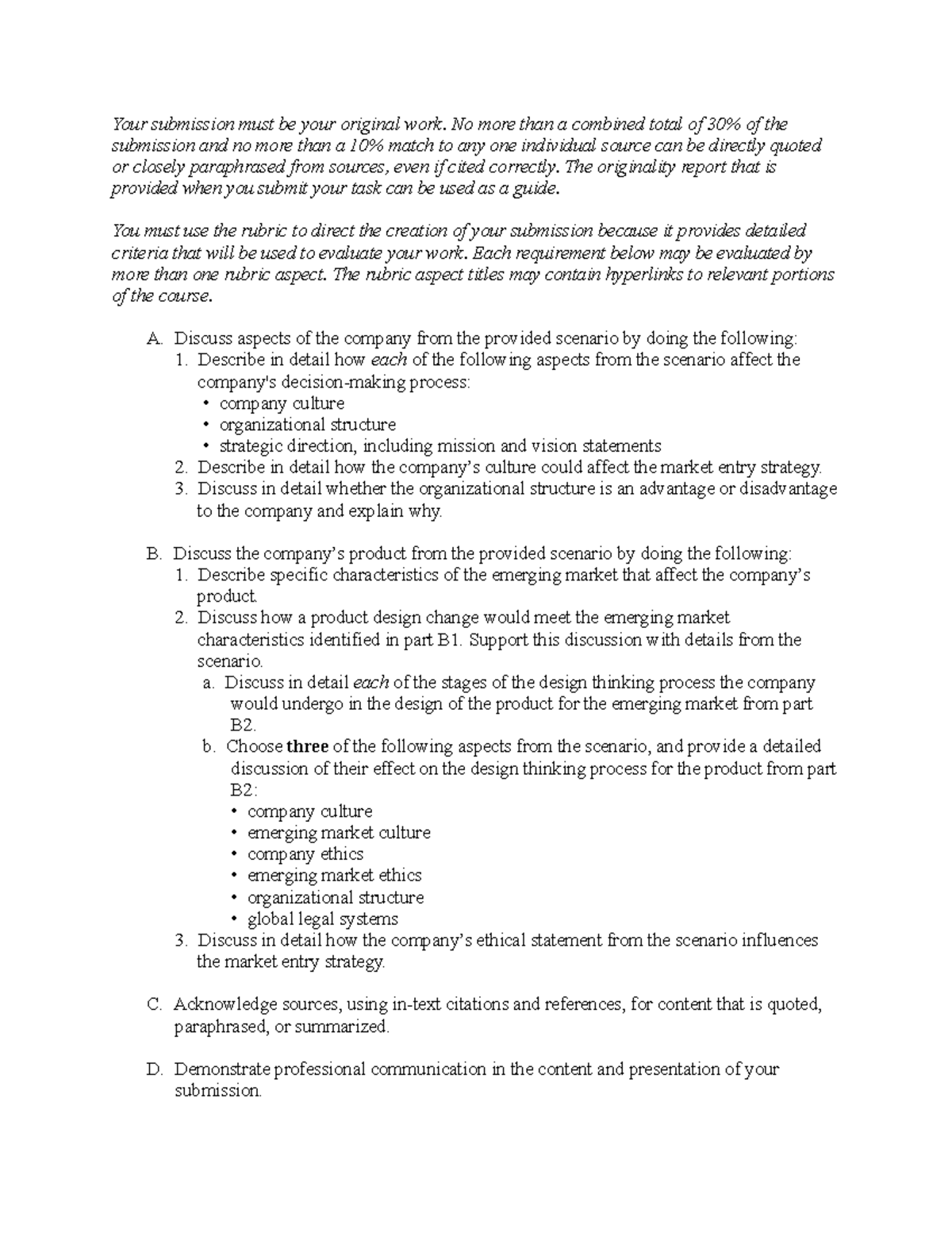 D81 task one - task one - Your submission must be your original work ...