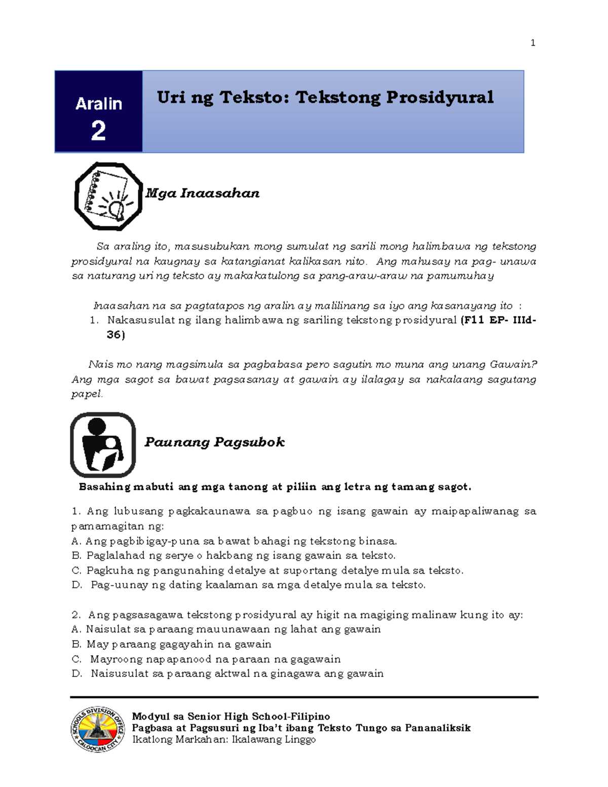Pagbasa at Pagsusuri Q3 Week 2 - Modyul sa Senior High School-Filipino ...