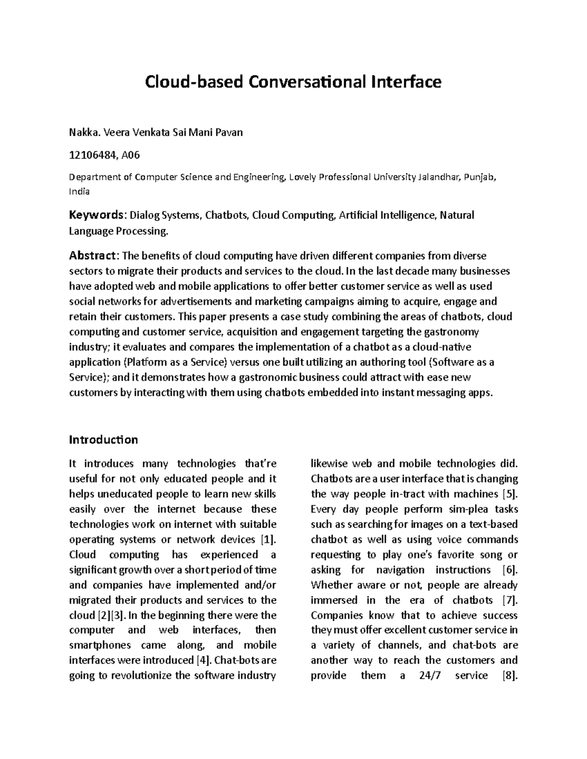 12106484 Term Paper - Cloud-based Conversational Interface Nakka. Veera ...