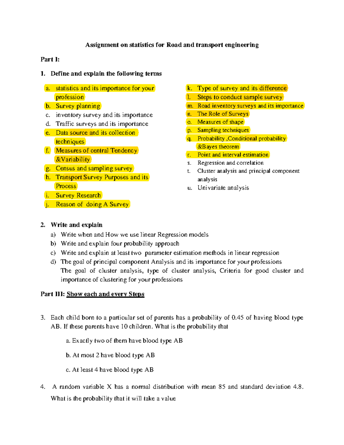 Assignment Road and transport - Assignment on statistics for Road and ...