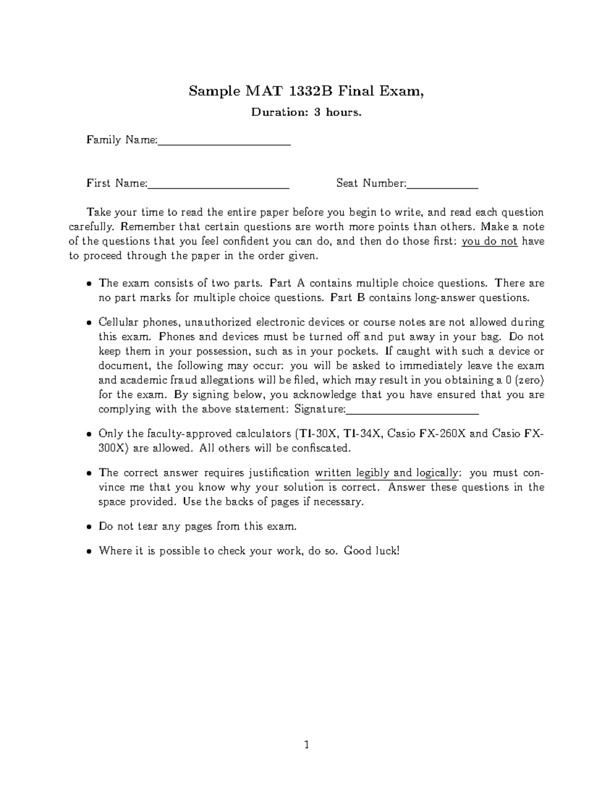 Sample Final B1 - Sample MAT 1332B Final Exam, Duration: 3 hours ...