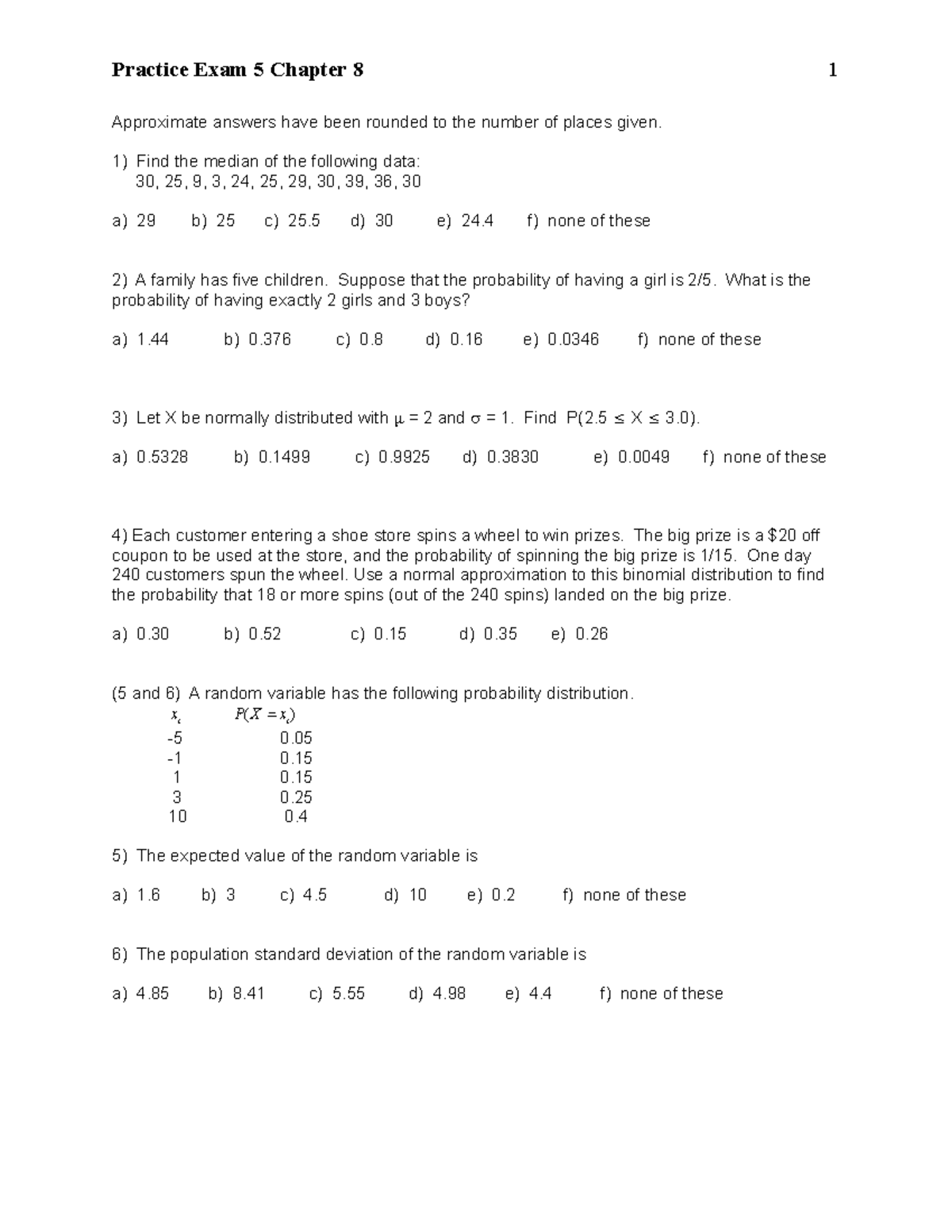120 practice test 5 - sample test - 1 Practice Exam 5 Chapter 8 ...