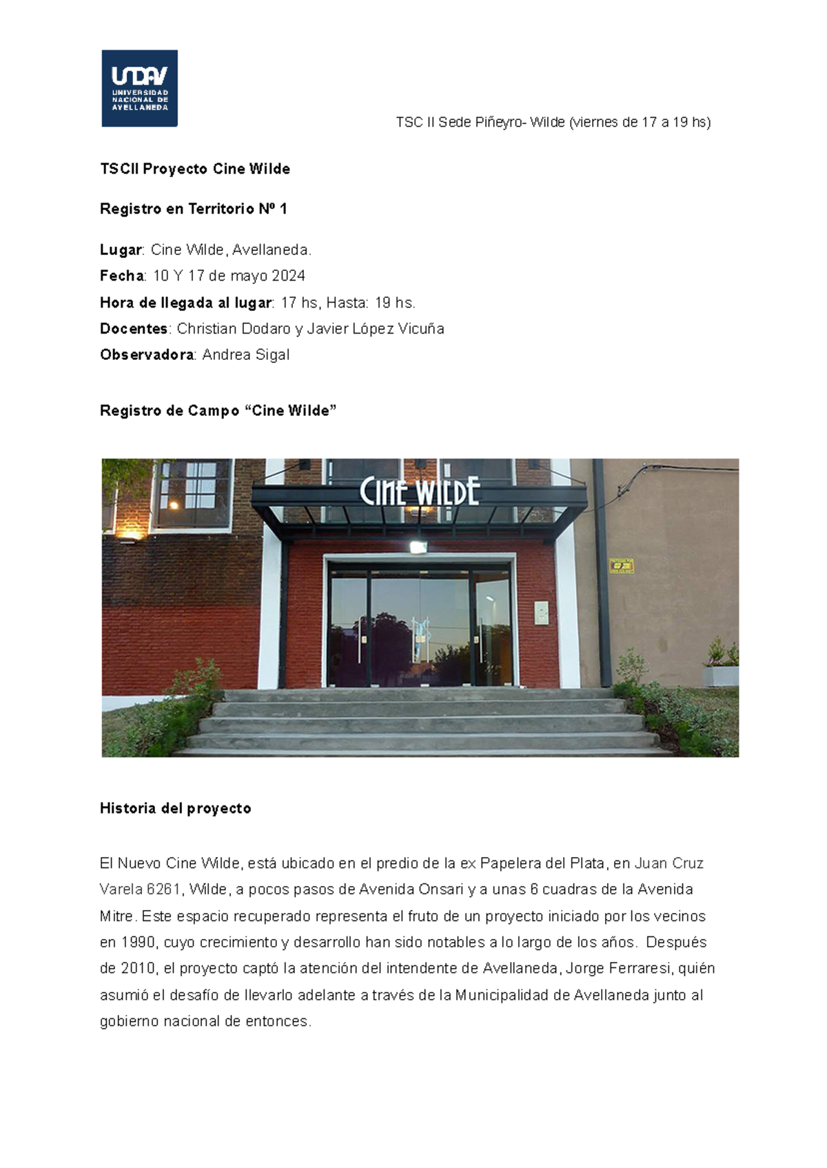 Andrea Sigal Tscii Diario - Registro N°1 - Trabajo Social Comunitario 2 ...