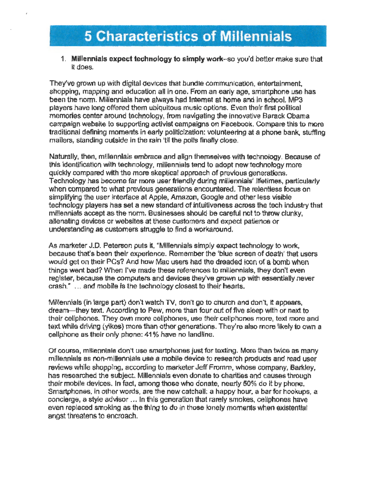 Five Characteristics of Millennials - 1. Millennials expect technology ...