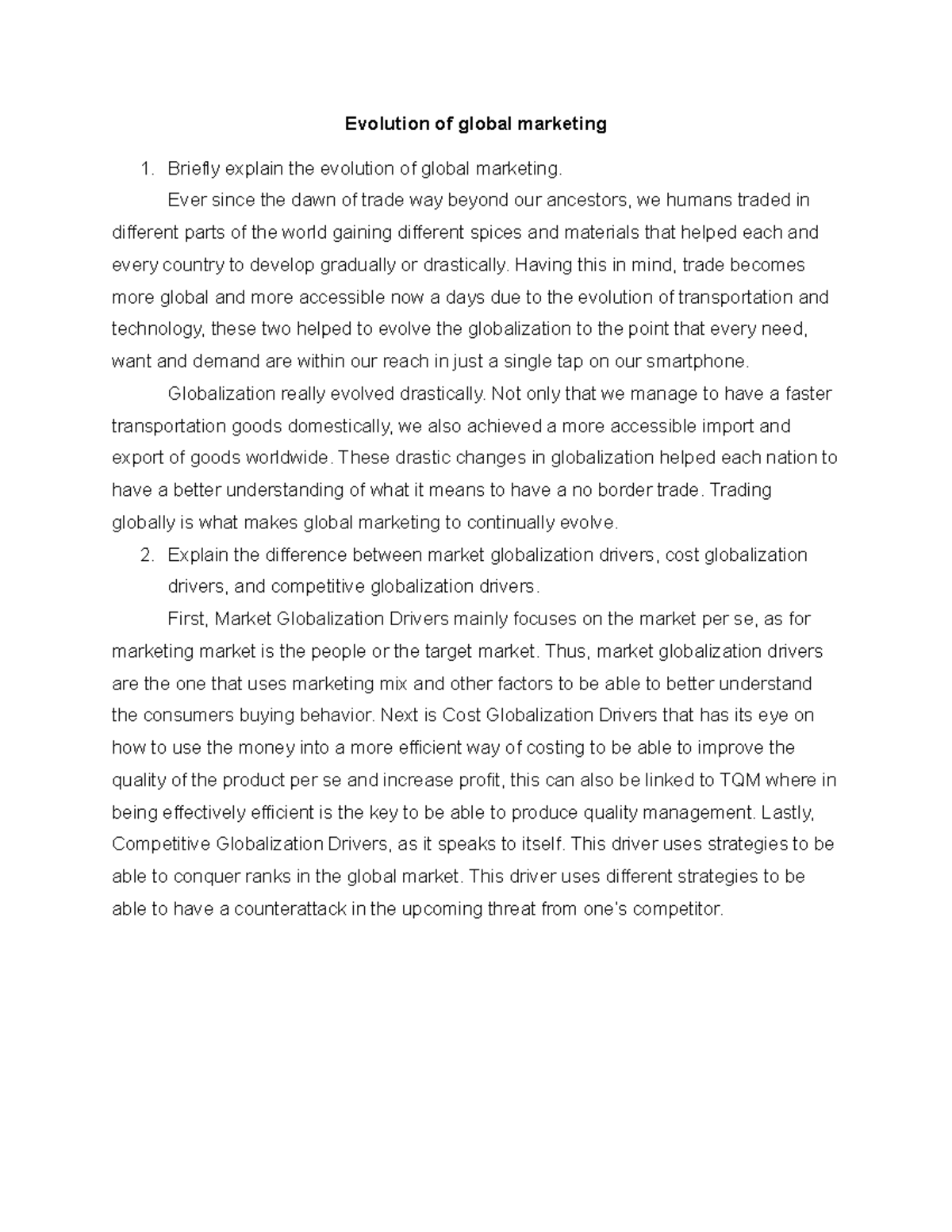 Evolution of global marketing - Accountancy - Studocu