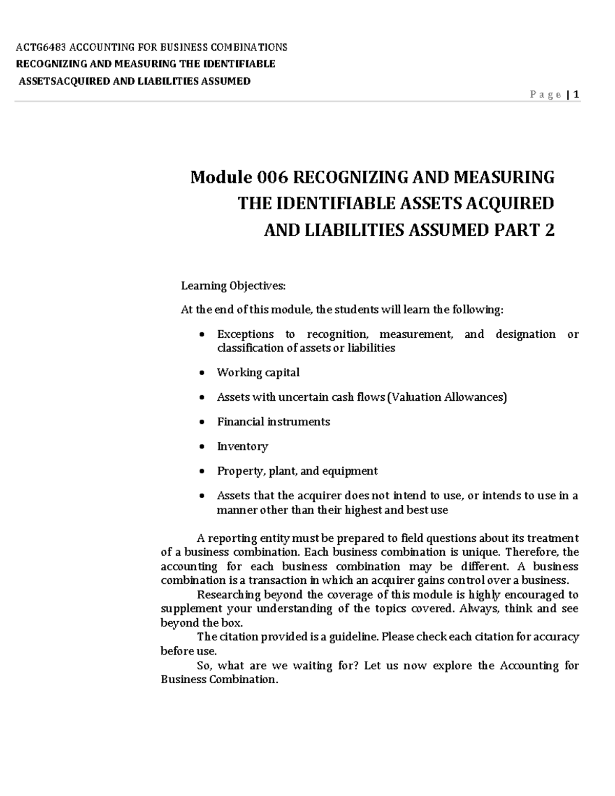 Module 6- Recognizing AND Measuring THE Identifiable Assets Acquired ...