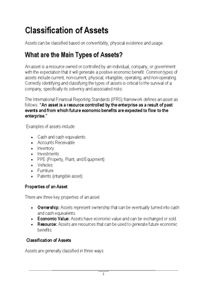 Classification of Assets - Classification of Assets Assets can be ...