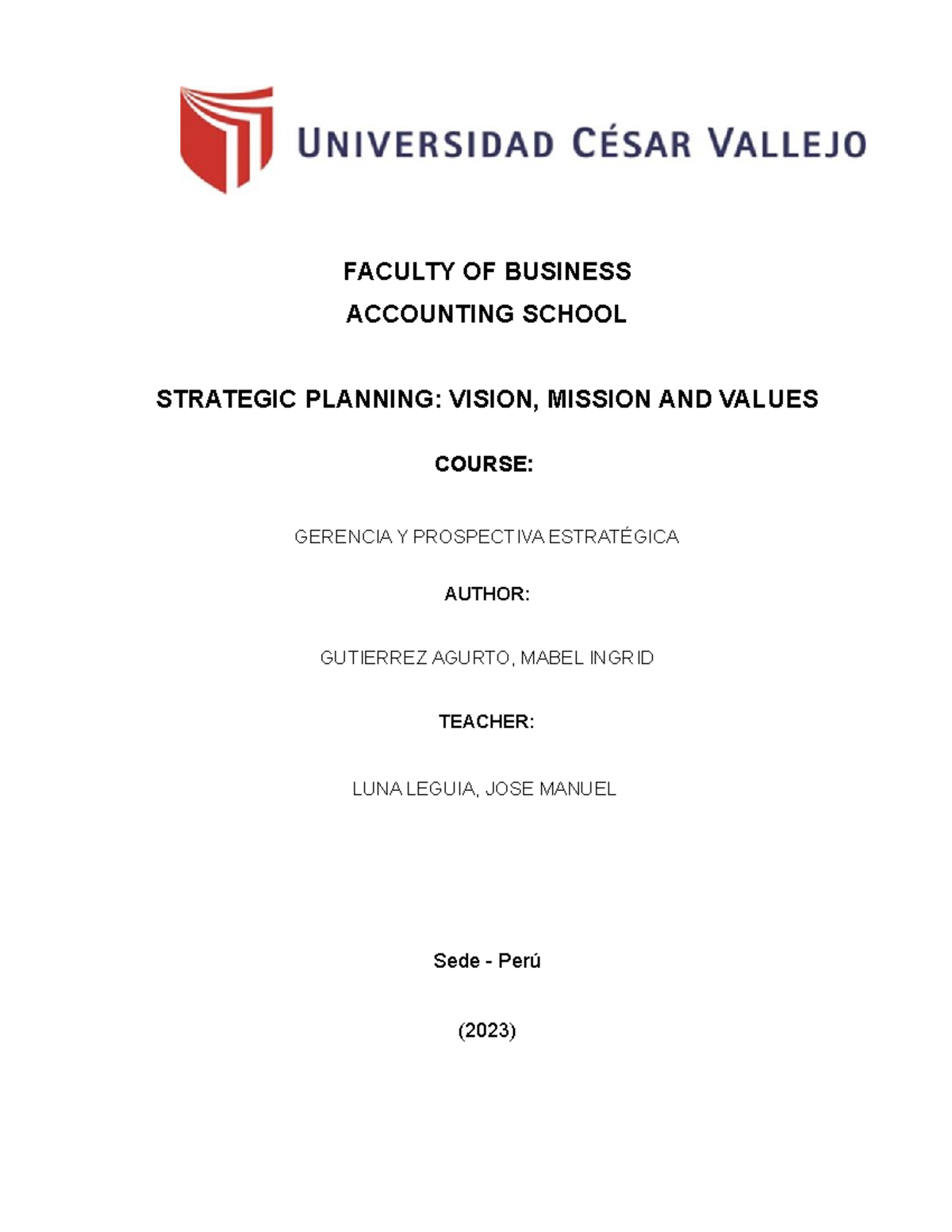 Strategic Planning Vision, Mission AND Values - FACULTY OF BUSINESS ...