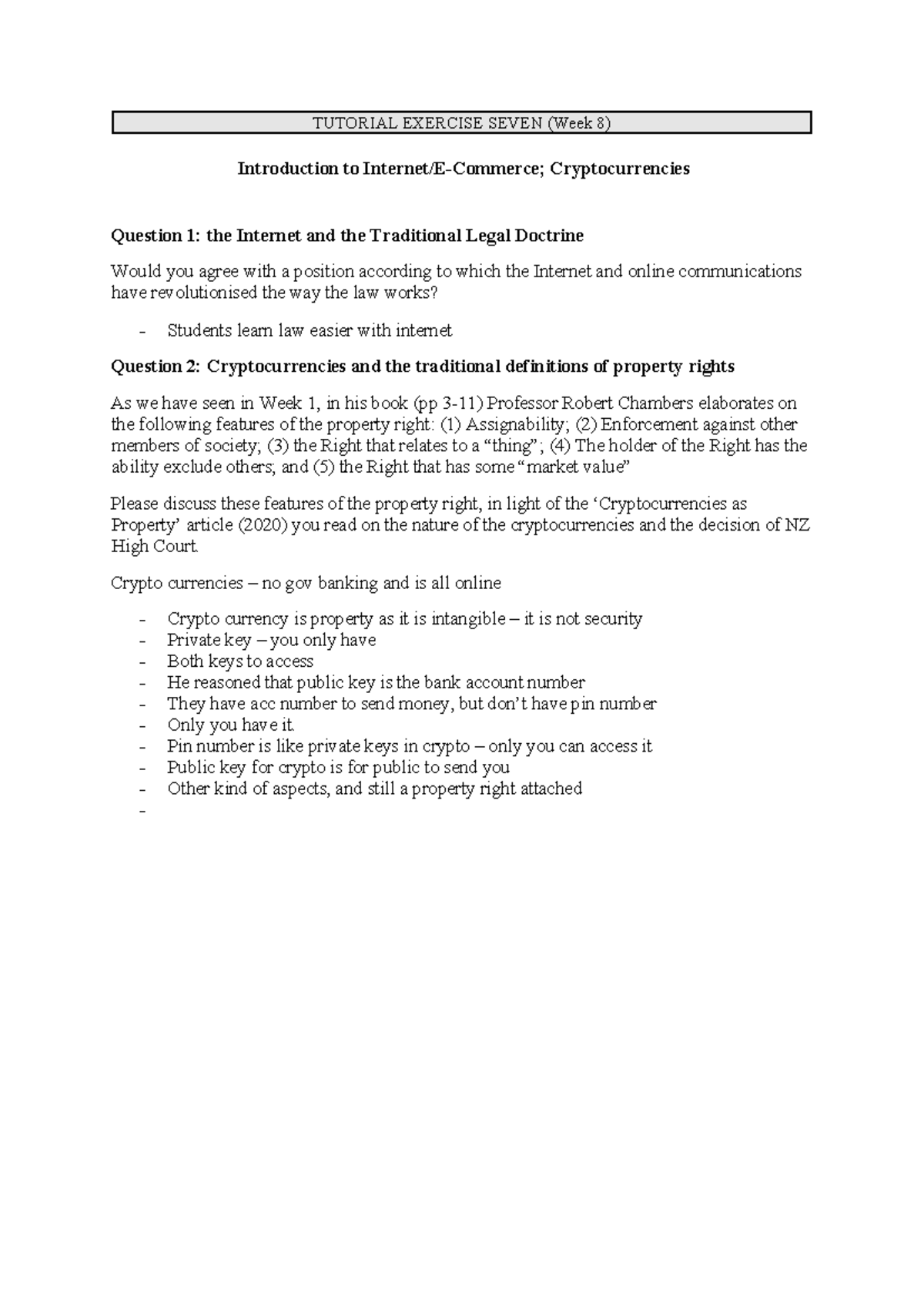 Tutorial EX 7 (WEEK 8) - TUTORIAL EXERCISE SEVEN (Week 8) Introduction to Internet/E-Commerce ...