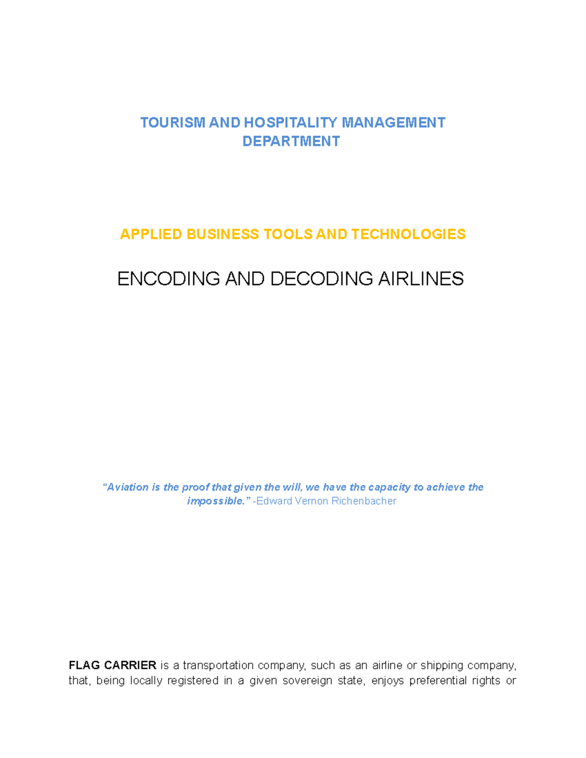 Encoding AND Decoding Airlines - TOURISM AND HOSPITALITY MANAGEMENT ...