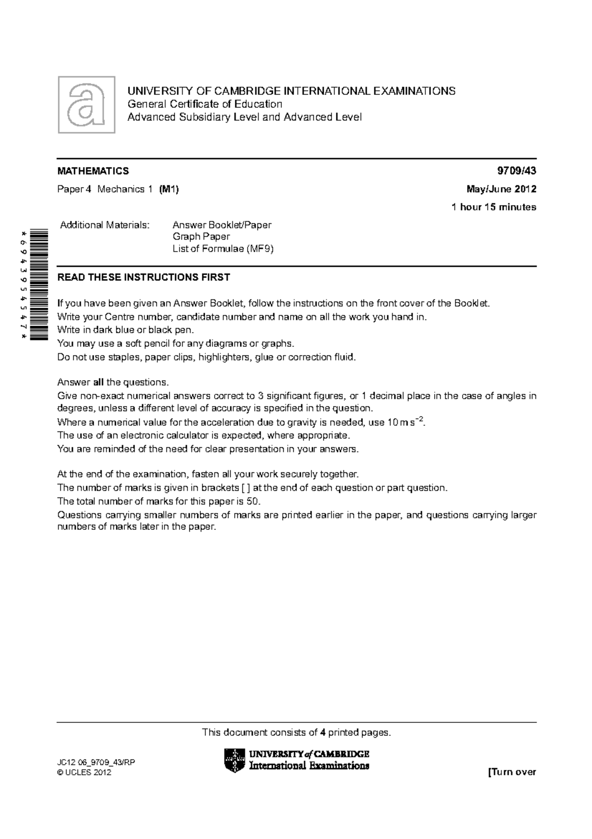 Cambridge a levels mathematics - 6943954547 UNIVERSITY OF CAMBRIDGE ...