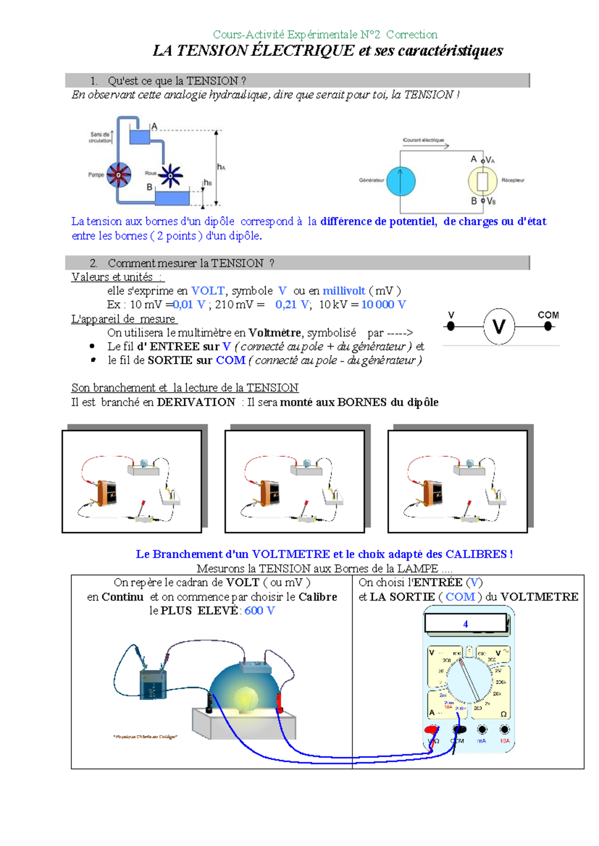 3 Cours Tension Correction ver 2 - Cours-Activité Expérimentale N°2 ...