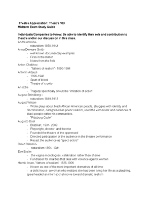 Theatre Appreciation ch 1 - THEATRE 209 - Studocu