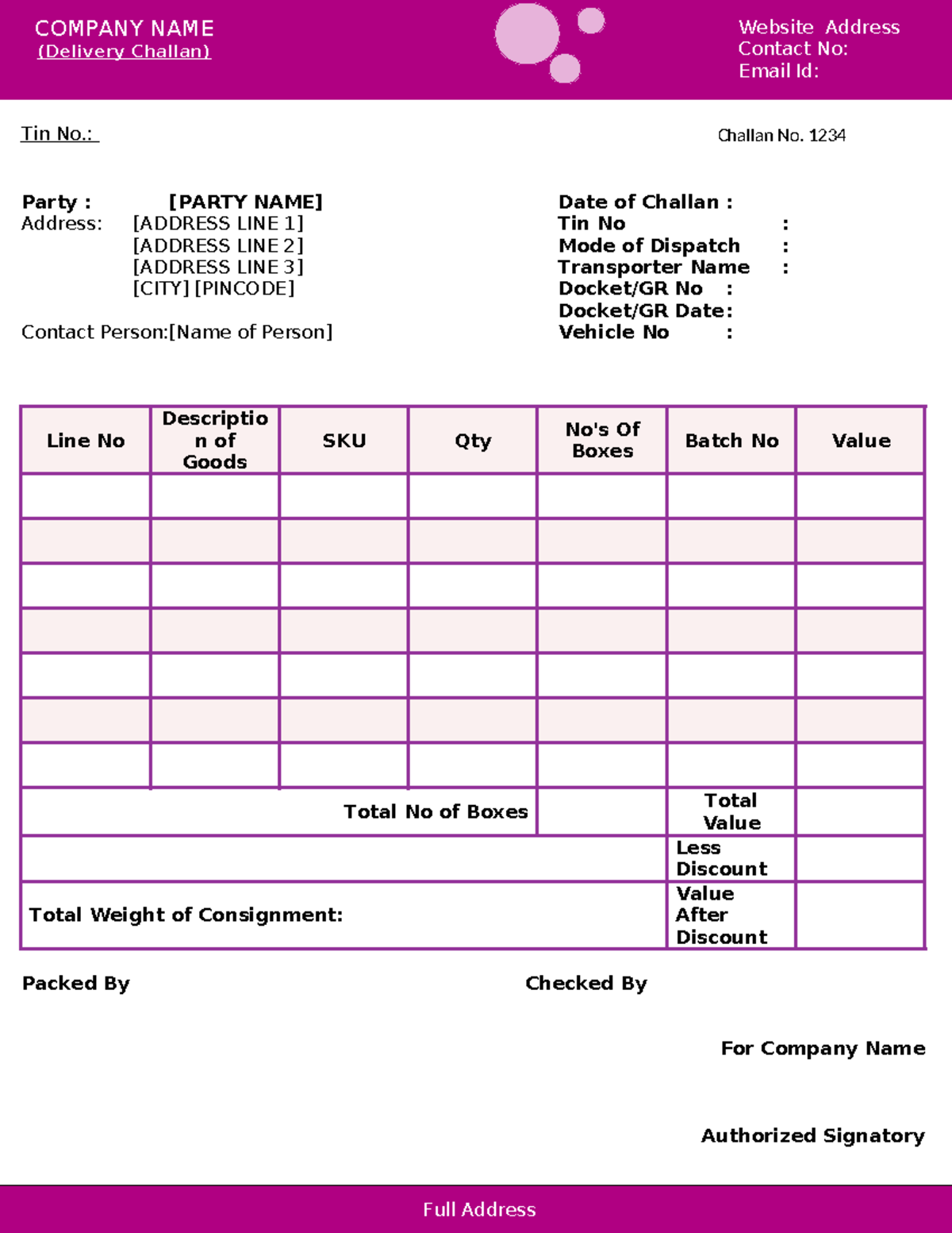 Delivery-Challan-Format - COMPANY NAME (Delivery Challan) Website ...