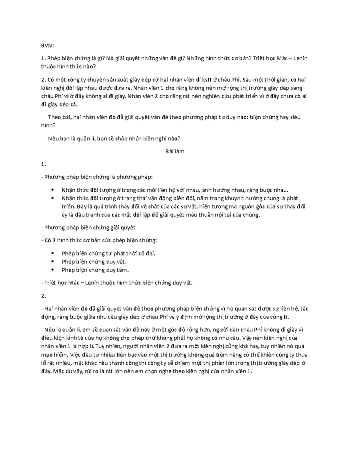 BT Triết Buổi 2 - EYSRRTY - BVN: Phép bi n chệ ứng là gì? Nó gi i quyếết nh ả ững vấến đếề gì ...