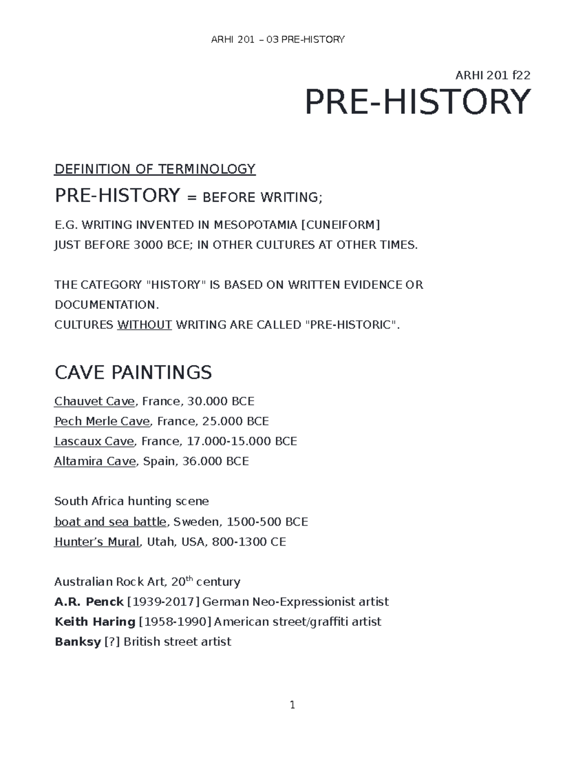 03 prehistory - info for students ARHI 201 F22 - ARHI 201 – 03 PRE ...