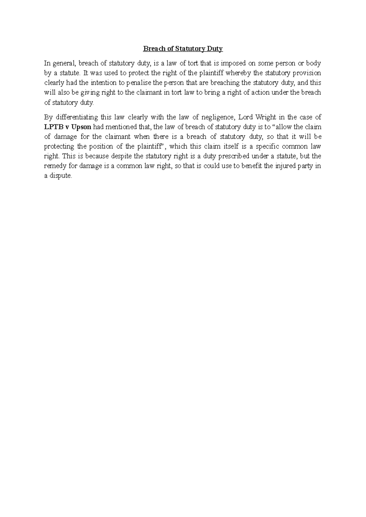 Introduction and Definition of Breach of Statutory Duty - Breach of ...