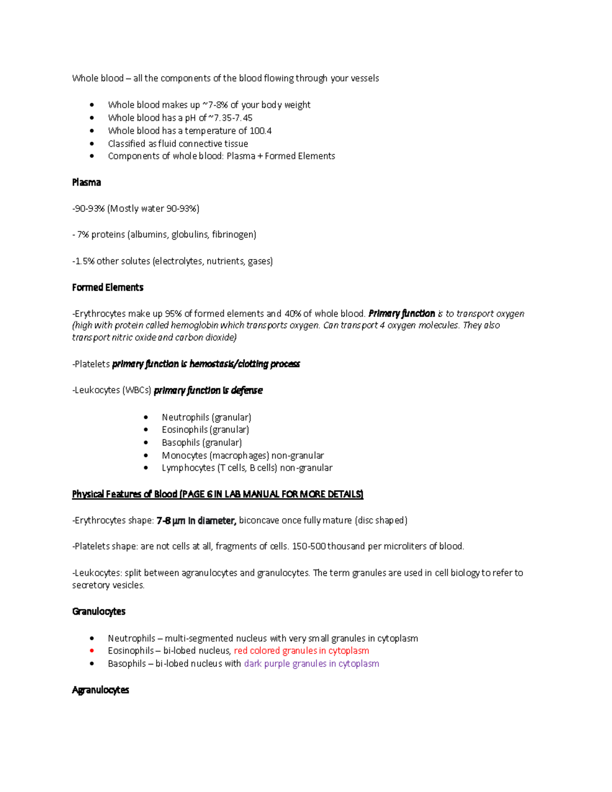 Lab blood notes - Whole blood – all the components of the blood flowing ...
