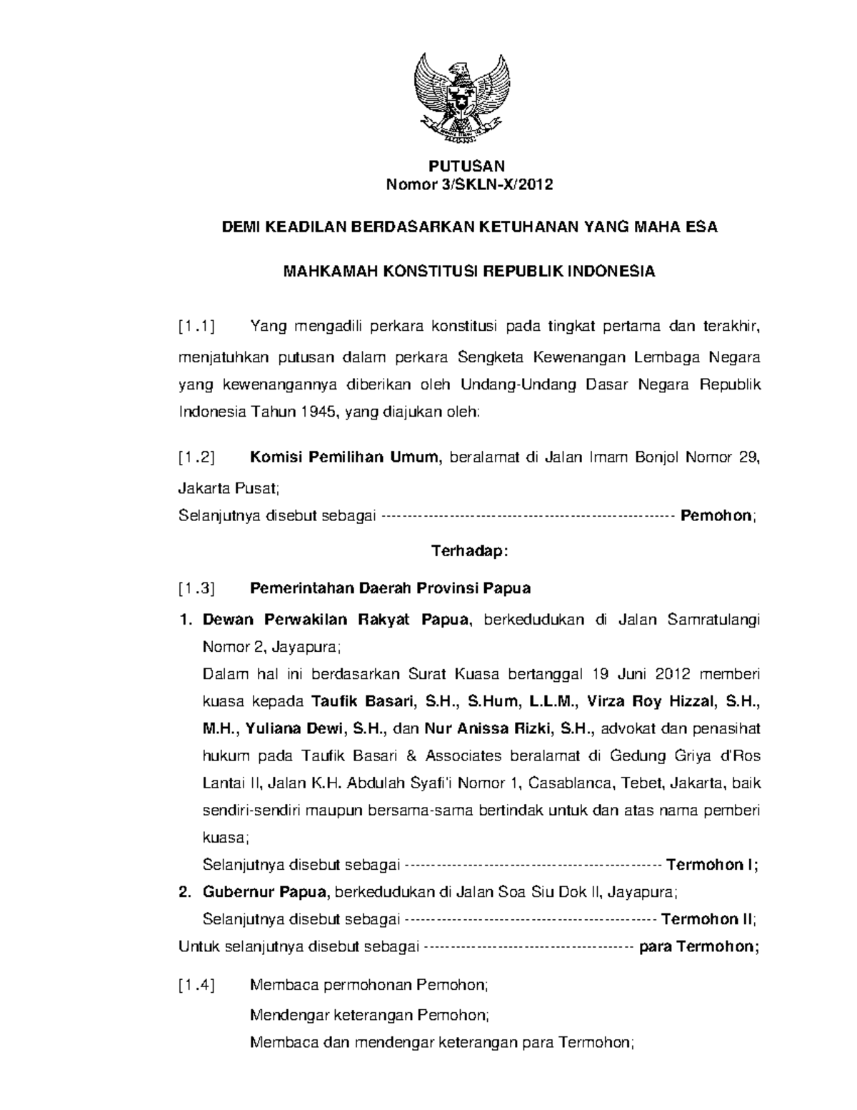 3 SKLN 2012-telah baca 19 sept 2012 - upload - PUTUSAN Nomor 3/SKLN-X ...
