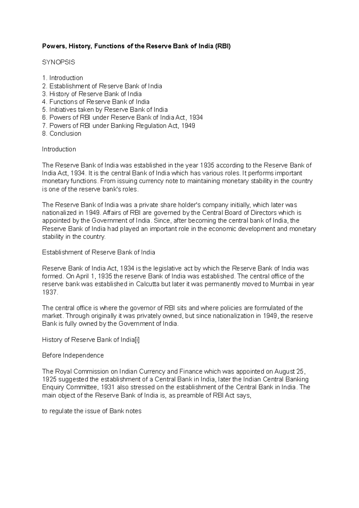 Powers, History, Functions of the Reserve Bank of India (RBI) - Powers ...