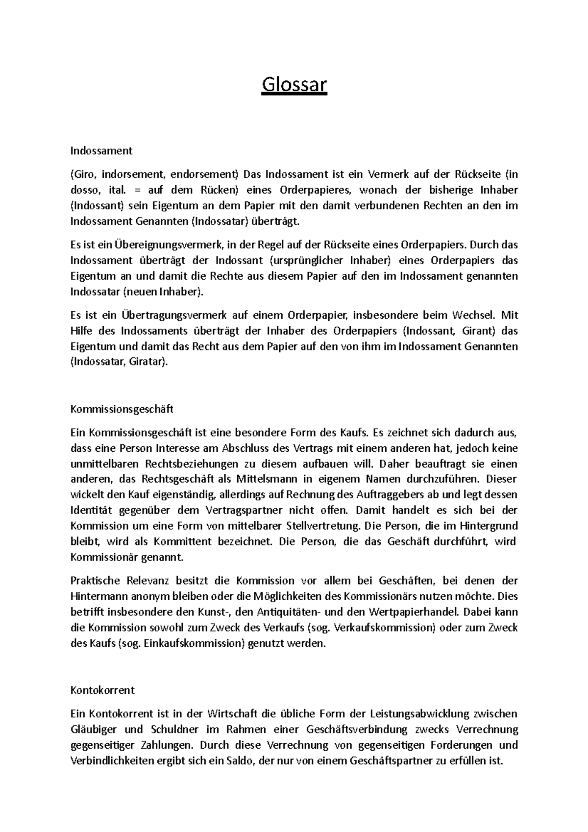 Glossar Unternehmensrecht (Begriffe erklärt) - Glossar Indossament ...