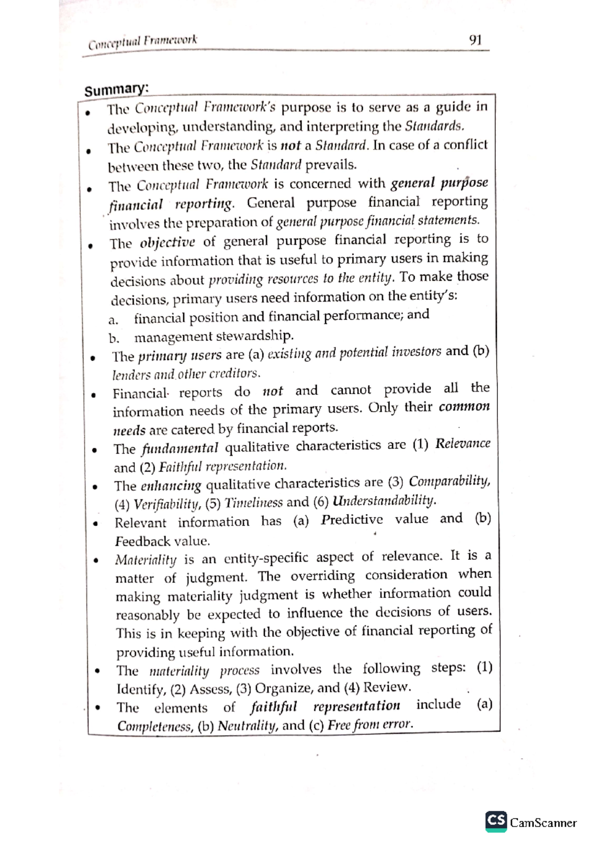 Conceptual Framework Summary Conceptual Framework And Accounting Standards Camscanner