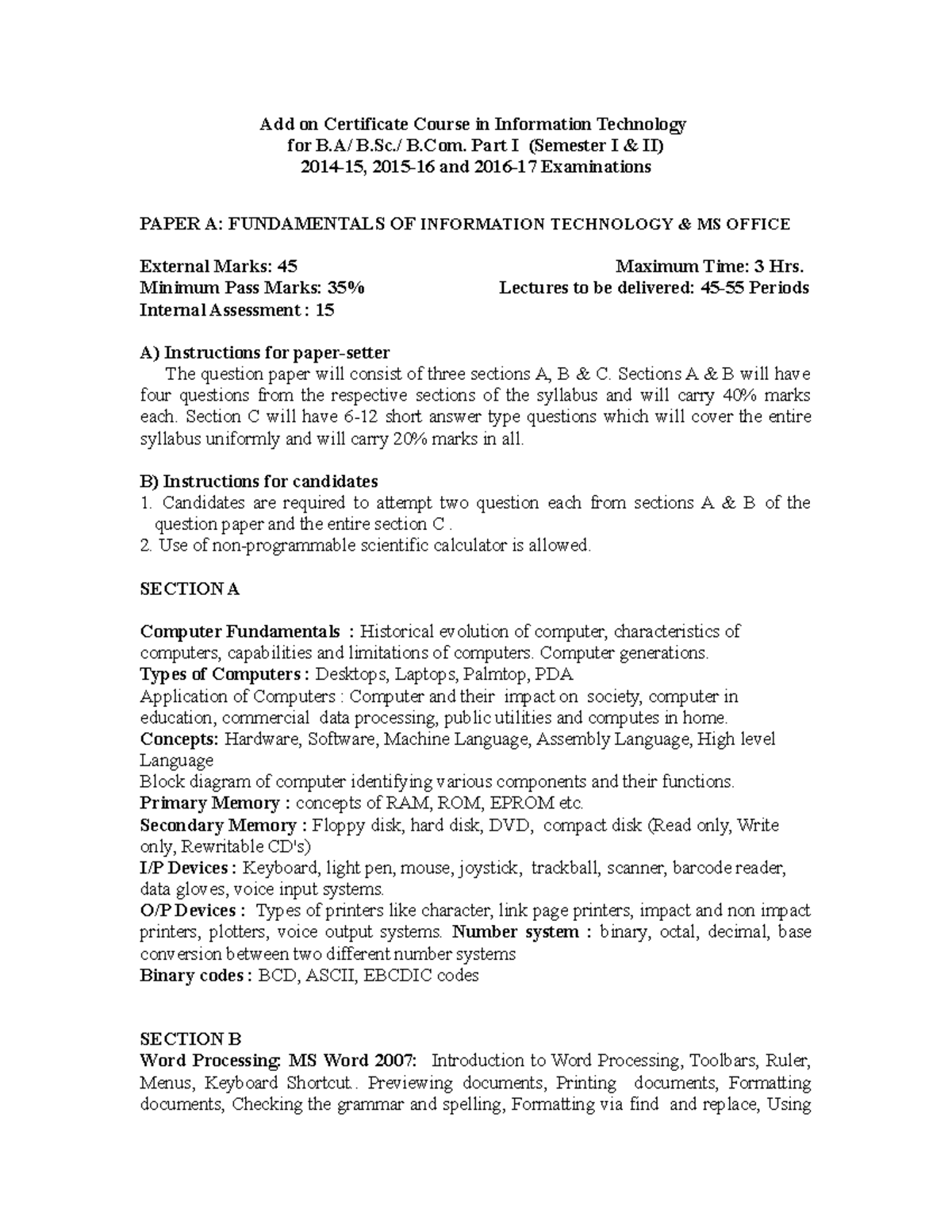 Add On - Certificate Course in information Technology - Add on ...