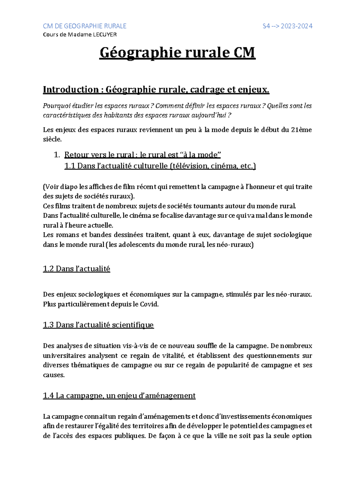 Géographie rurale CM - Cours de Madame LECUYER Géographie rurale CM ...